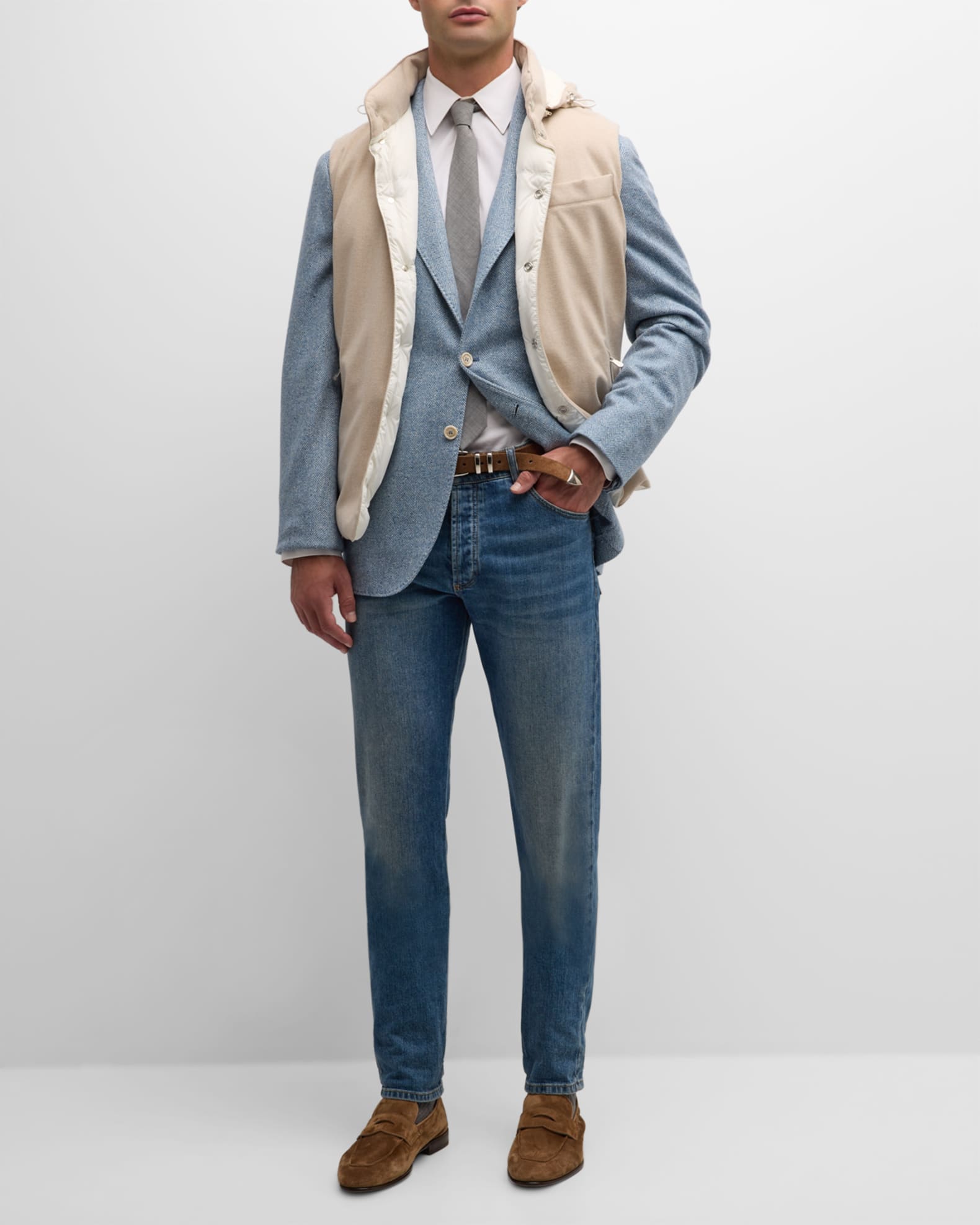 Brunello Cucinelli Men's Beavered Wool Padded Snap Vest | Neiman Marcus