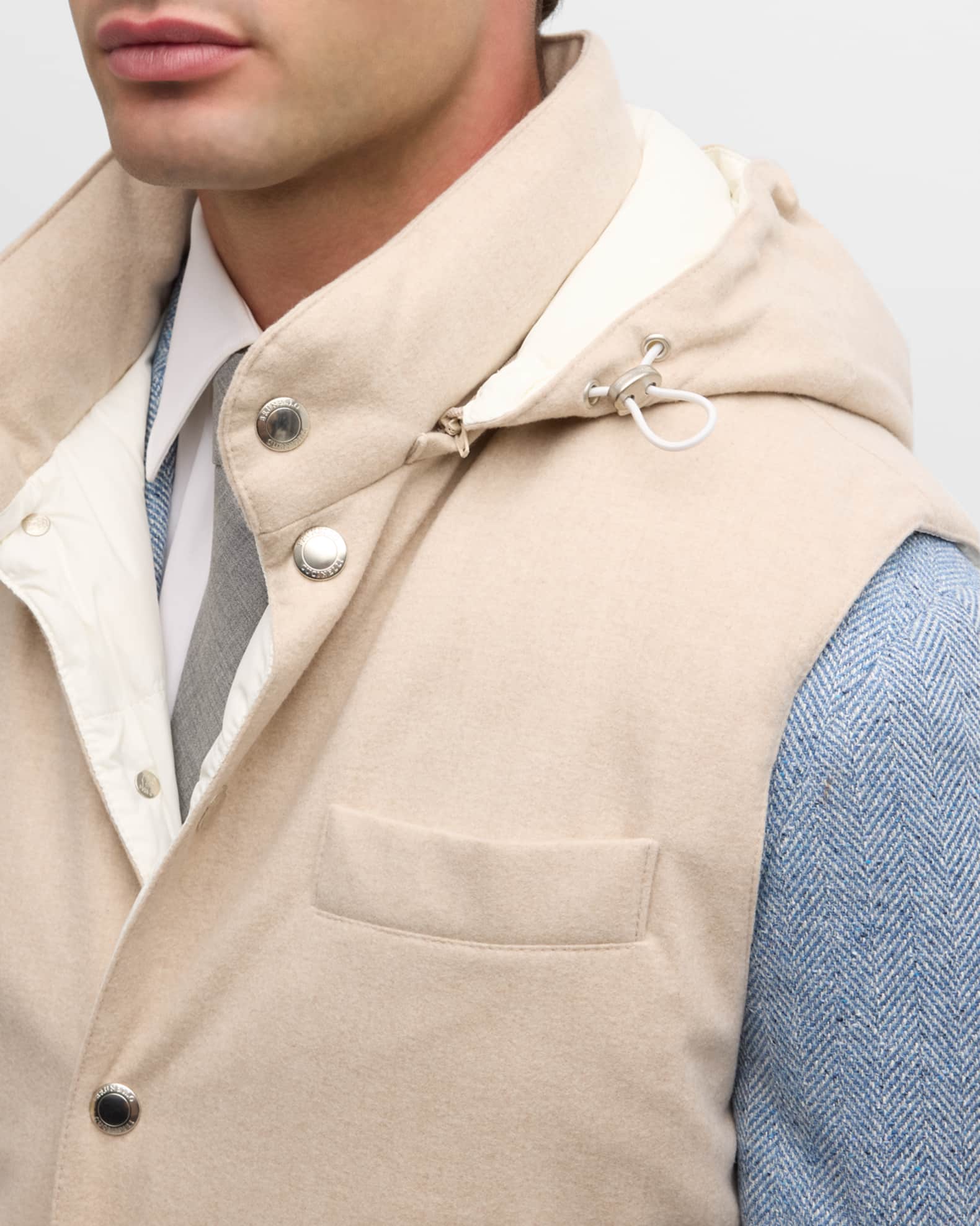 Brunello Cucinelli Men's Beavered Wool Padded Snap Vest | Neiman Marcus