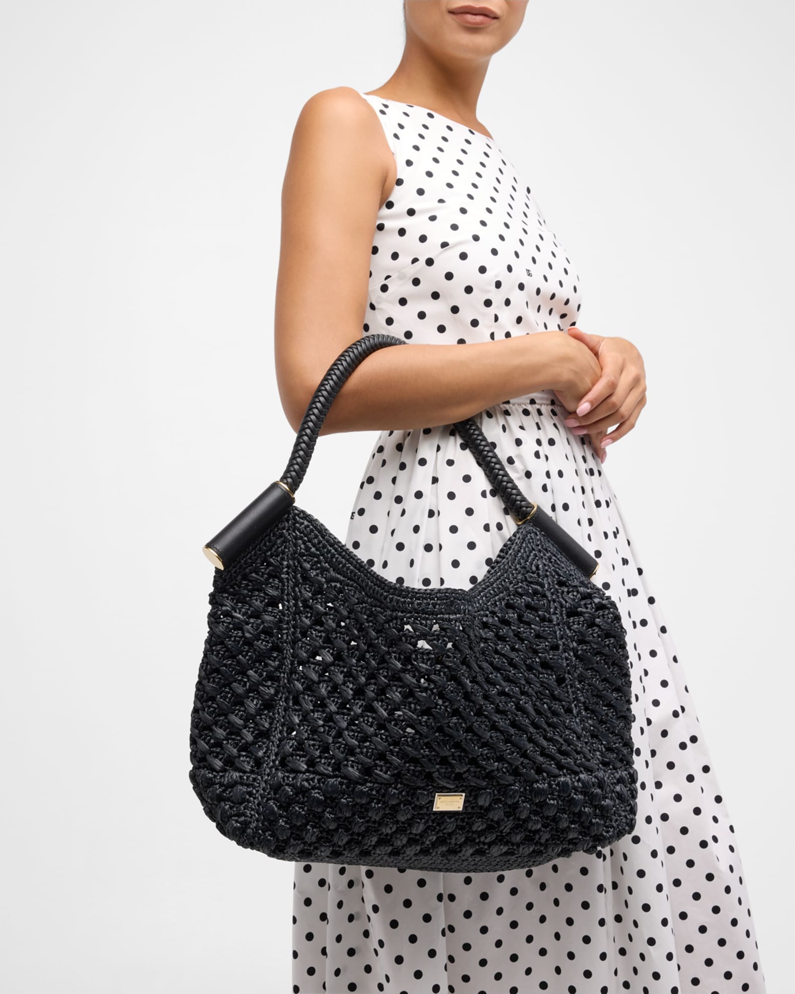 Dolce&Gabbana Raffia & Leather Top-Handle Bag | Neiman Marcus