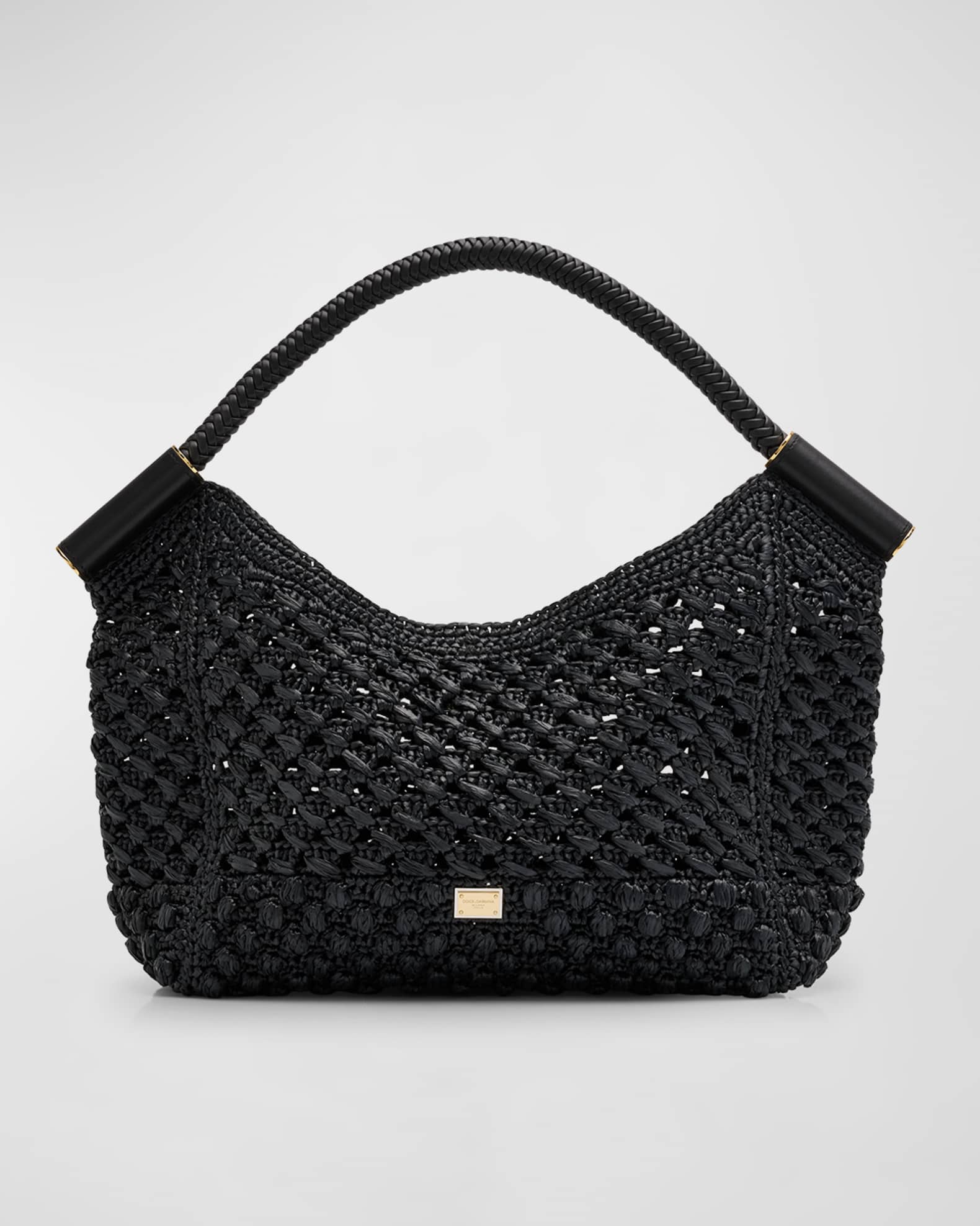 Dolce&Gabbana Raffia & Leather Top-Handle Bag | Neiman Marcus