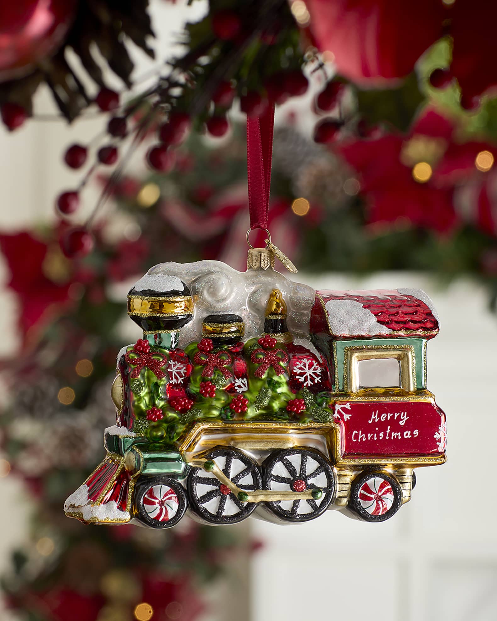 John Huras Locomotive With Bows Christmas Ornament | Neiman Marcus