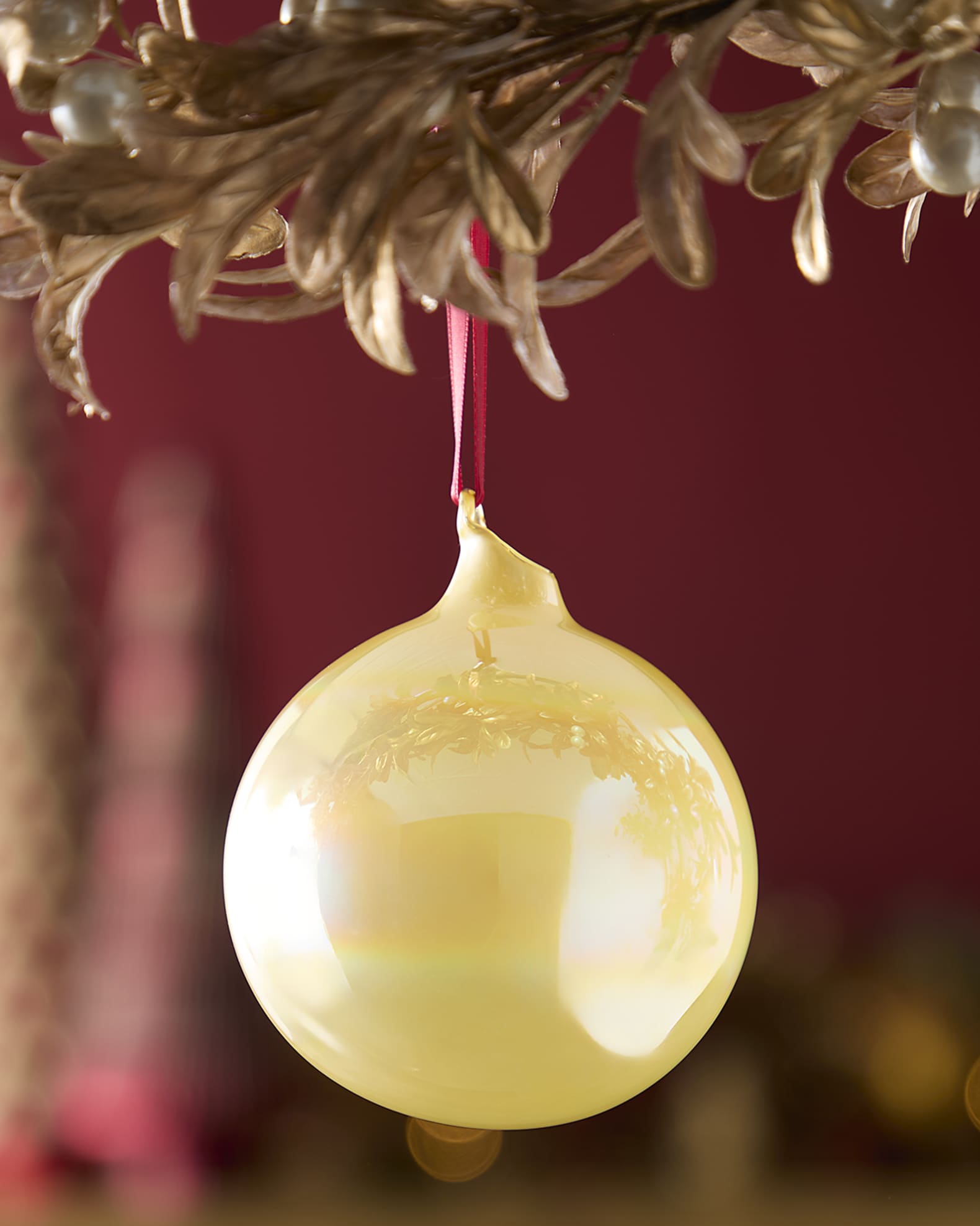 Jim Marvin Light Gold Pearl Glass Ball Christmas Ornament | Neiman Marcus