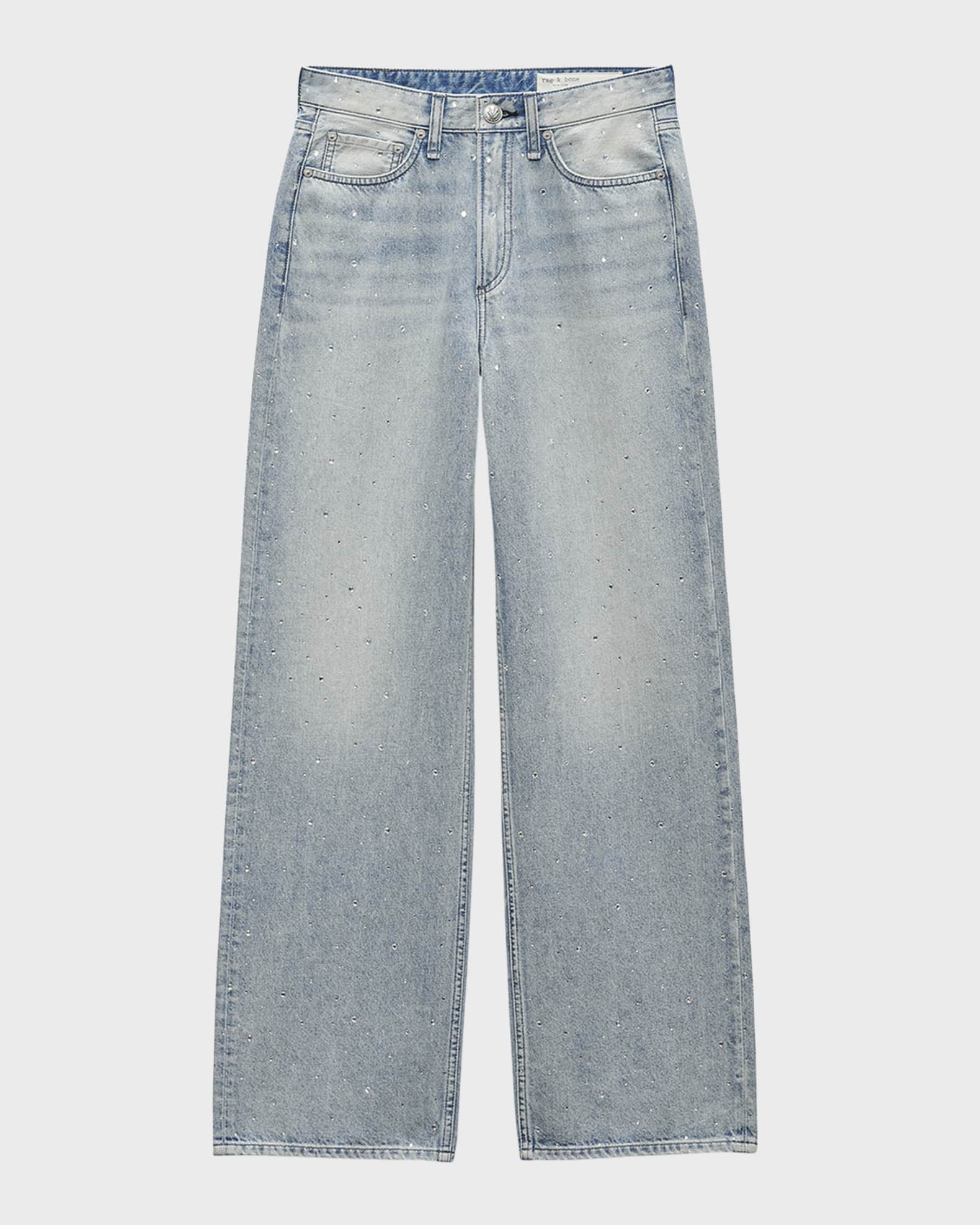 Rag & Bone Logan Wide-Leg Rhinestone Jeans | Neiman Marcus