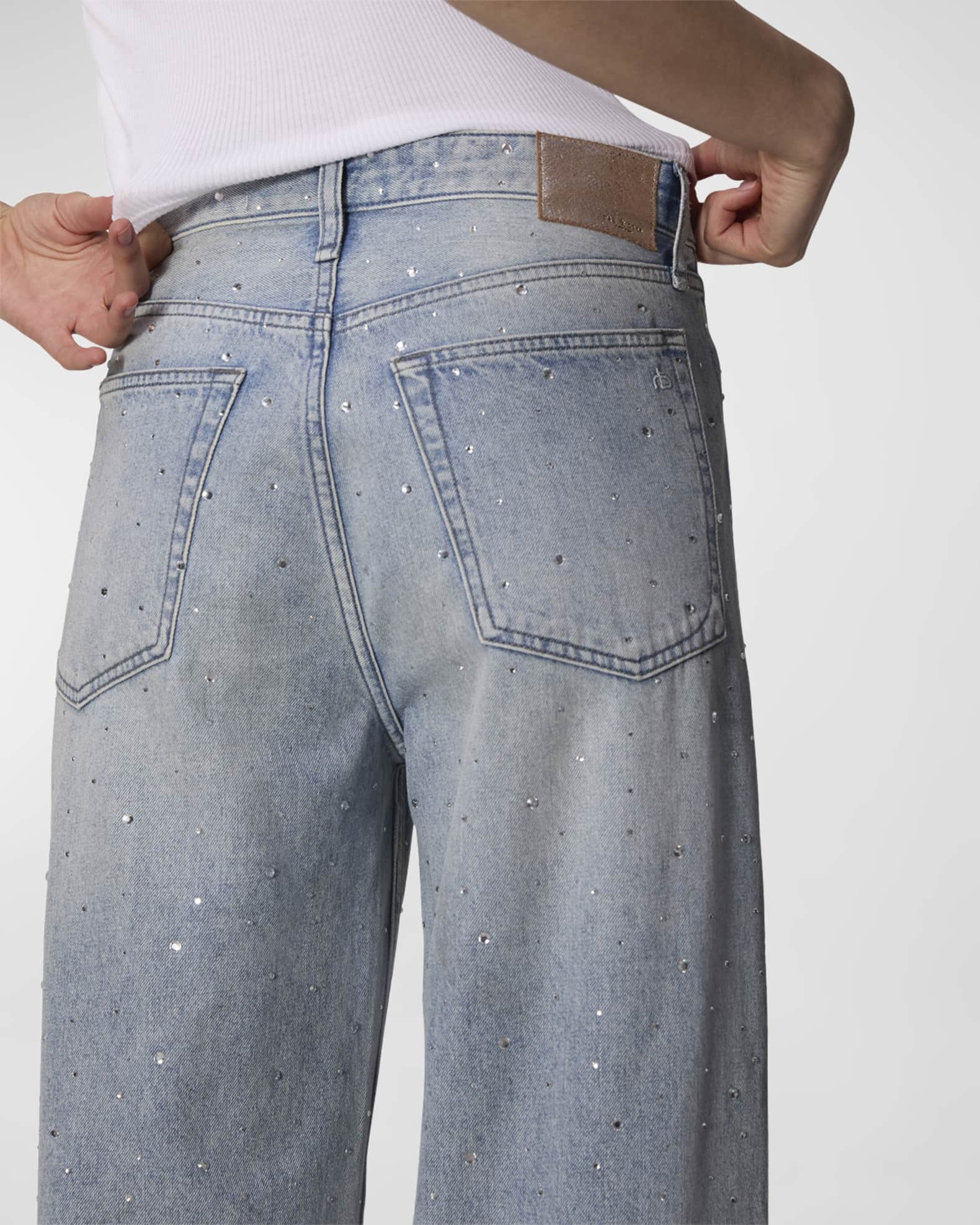 Rag & Bone Logan Wide-Leg Rhinestone Jeans | Neiman Marcus