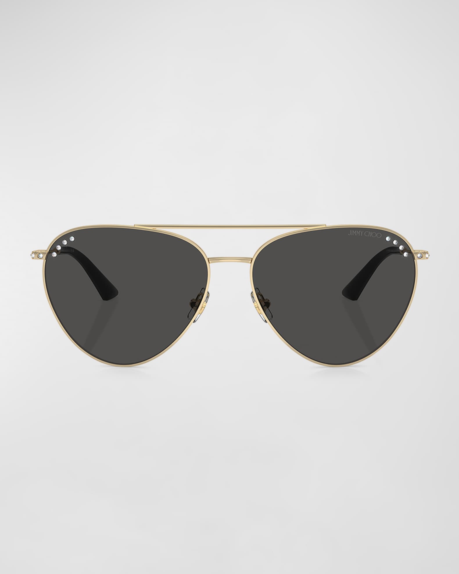 Jimmy Choo Embellished Steel Aviator Sunglasses | Neiman Marcus
