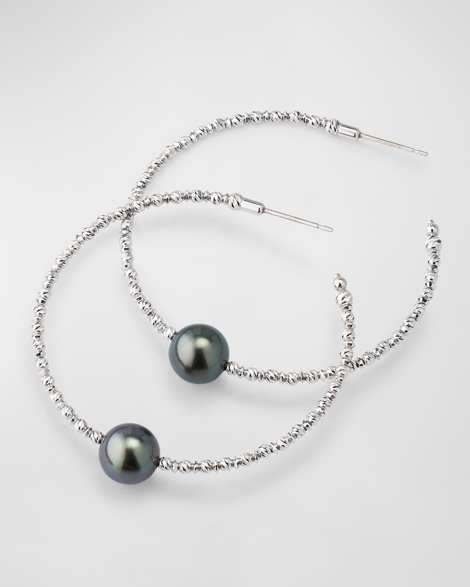 Pearls By Shari 18K White Gold Tahitian Pearl Hoop Earrings | Neiman Marcus