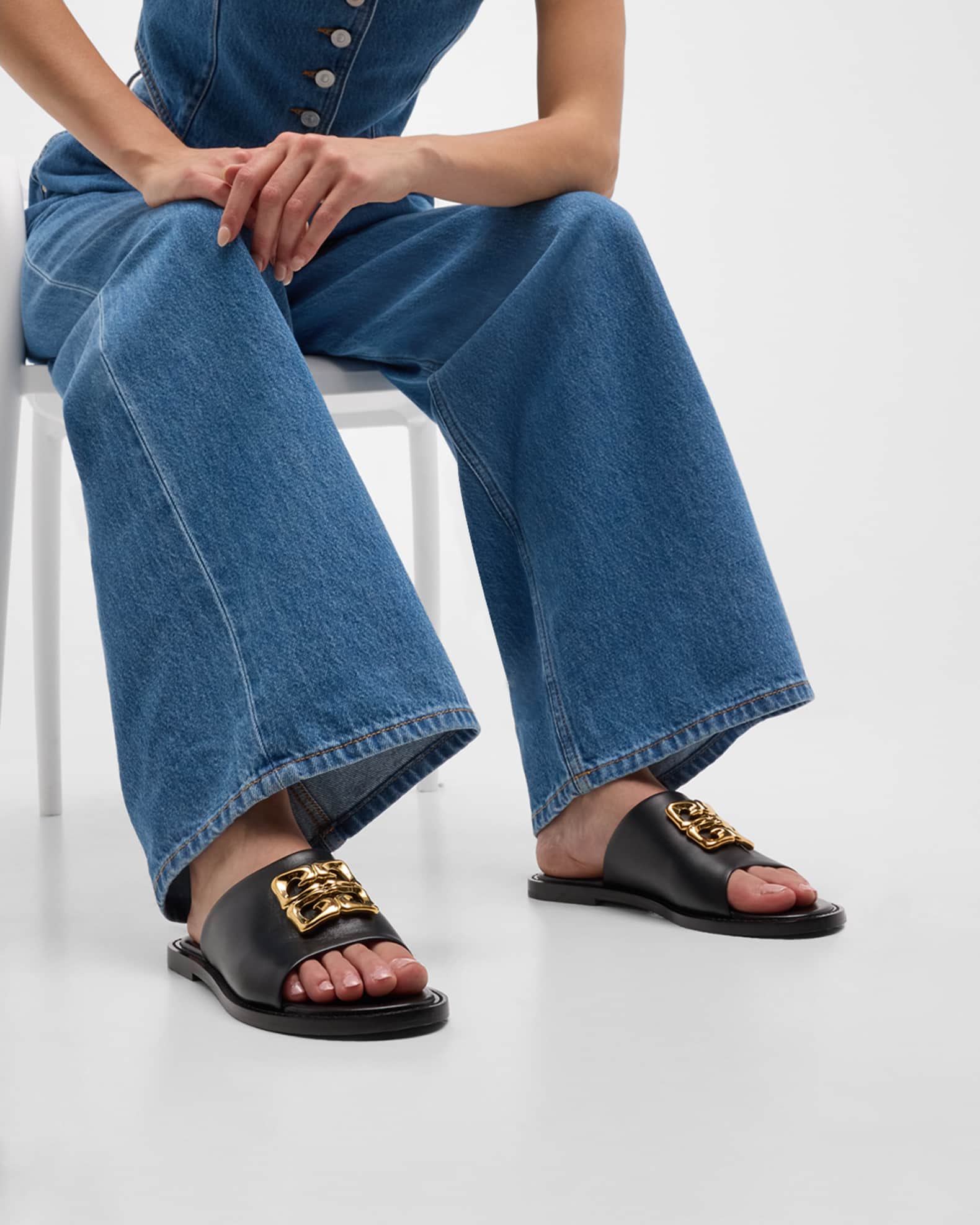 Givenchy 4G Medallion Leather Slide Sandals | Neiman Marcus