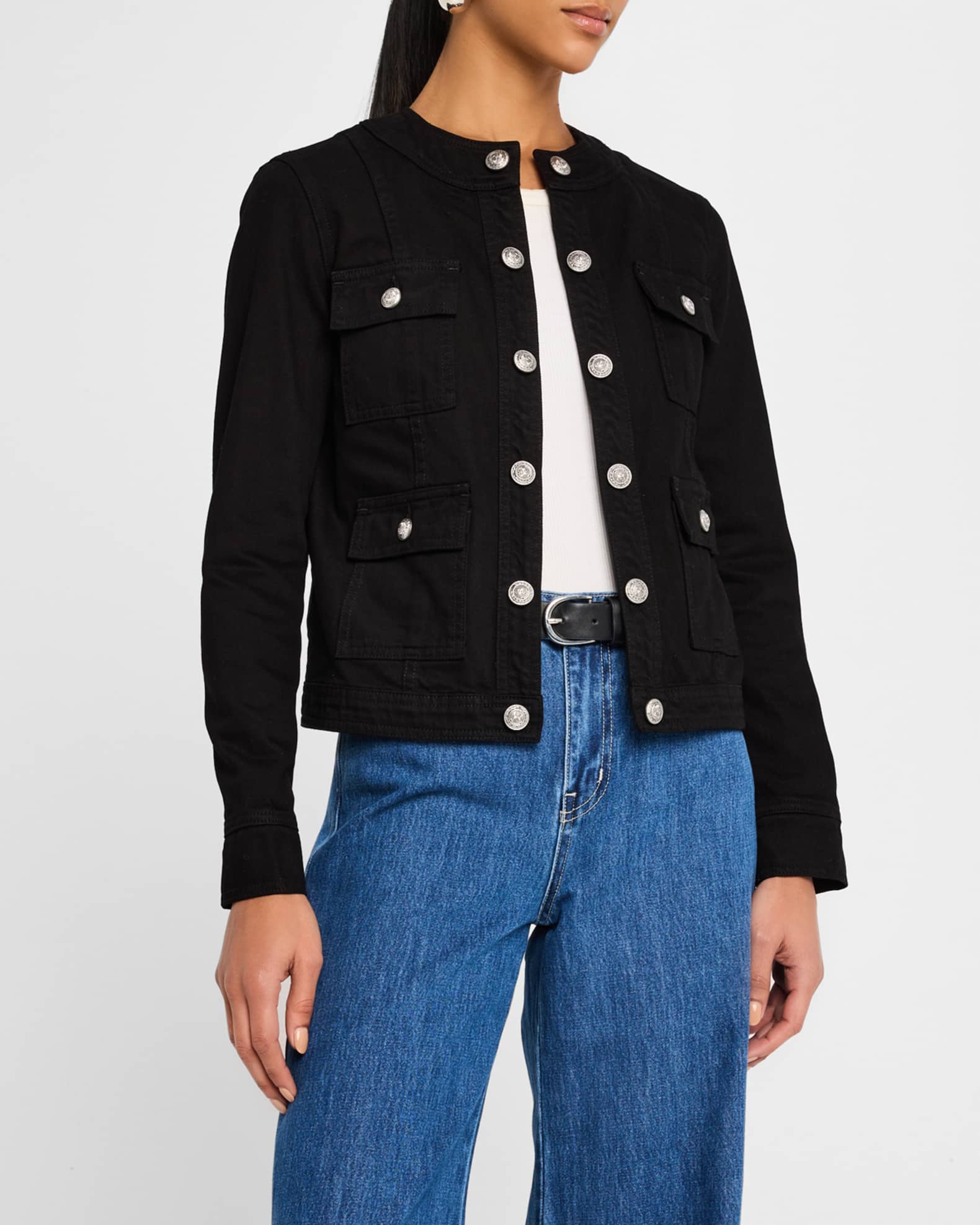 Yari Collarless Denim Jacket | Neiman Marcus