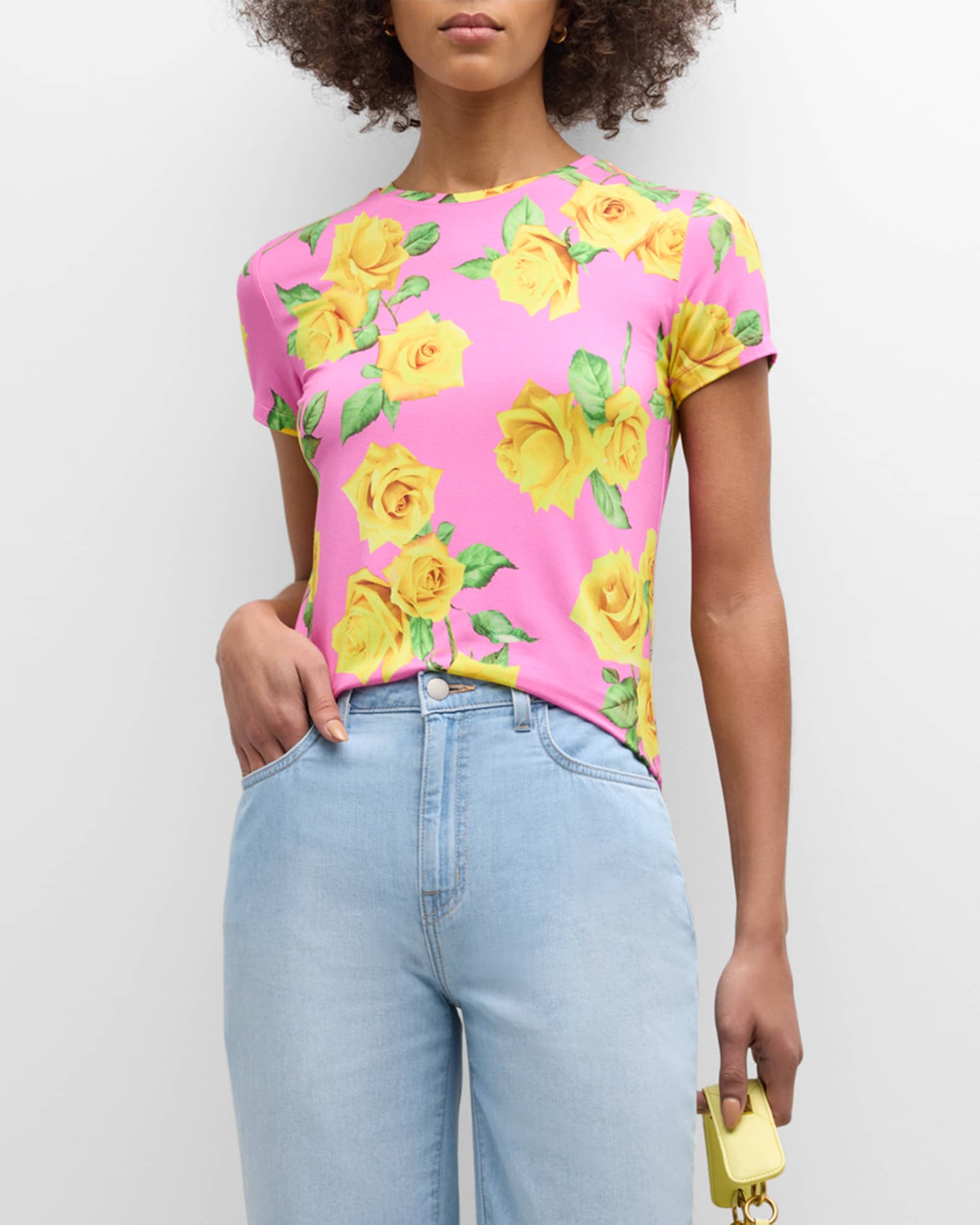 L'Agence Ressi Short-Sleeve Rose Tee | Neiman Marcus