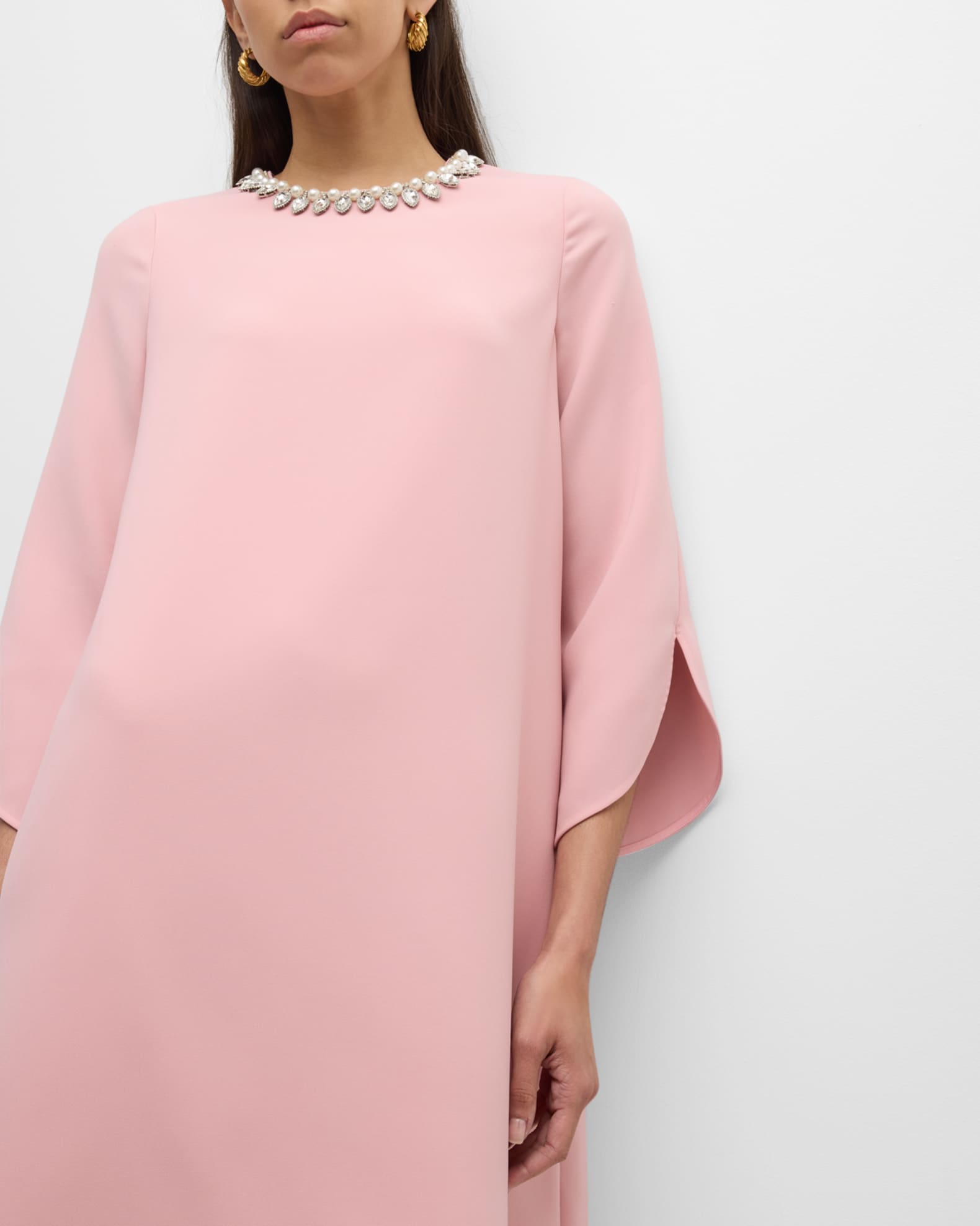 Rickie Freeman for Teri Jon Crystal-Embellished Crepe Midi Shift Dress | Neiman Marcus