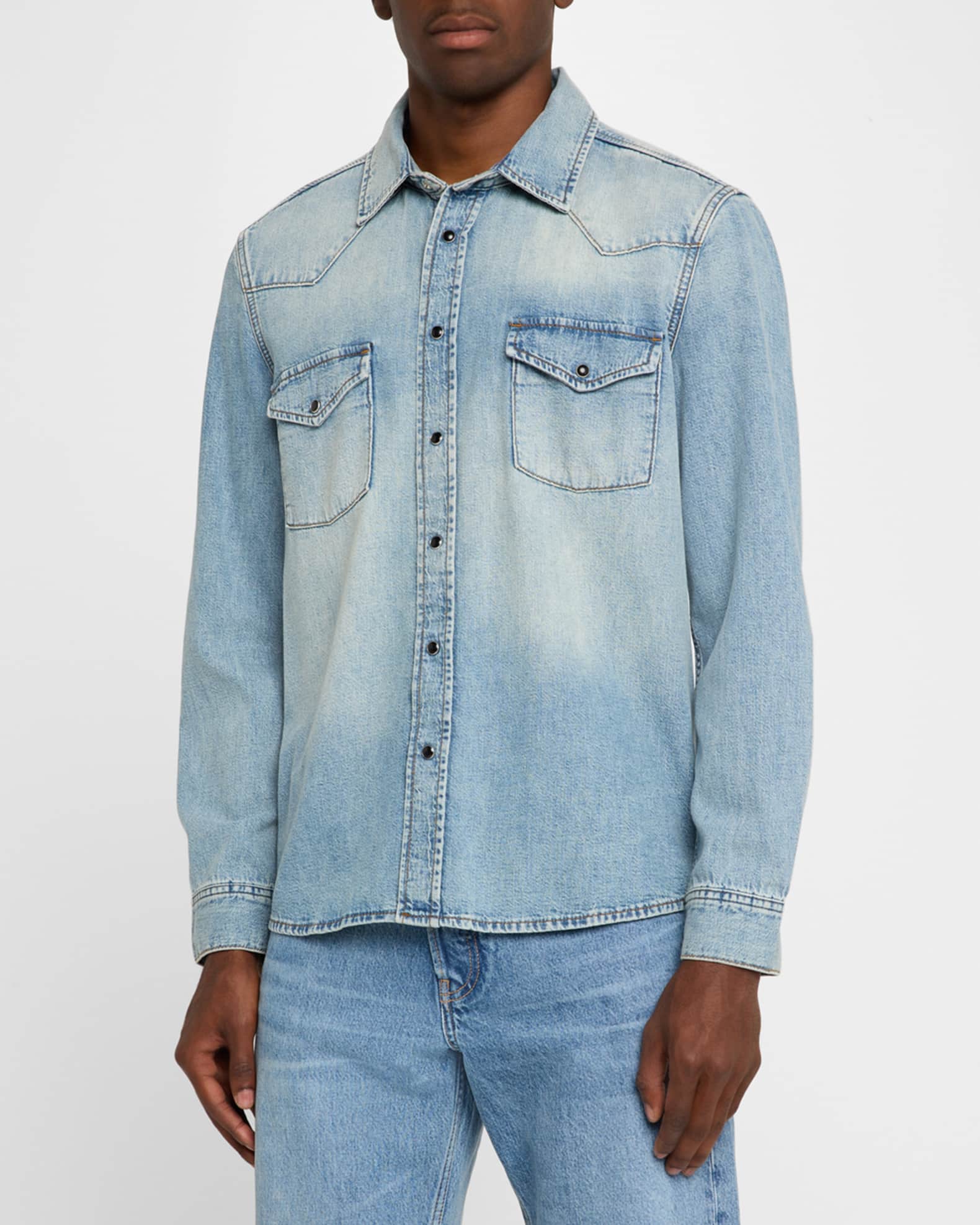 FRAME Men's Denim Western Shirt | Neiman Marcus