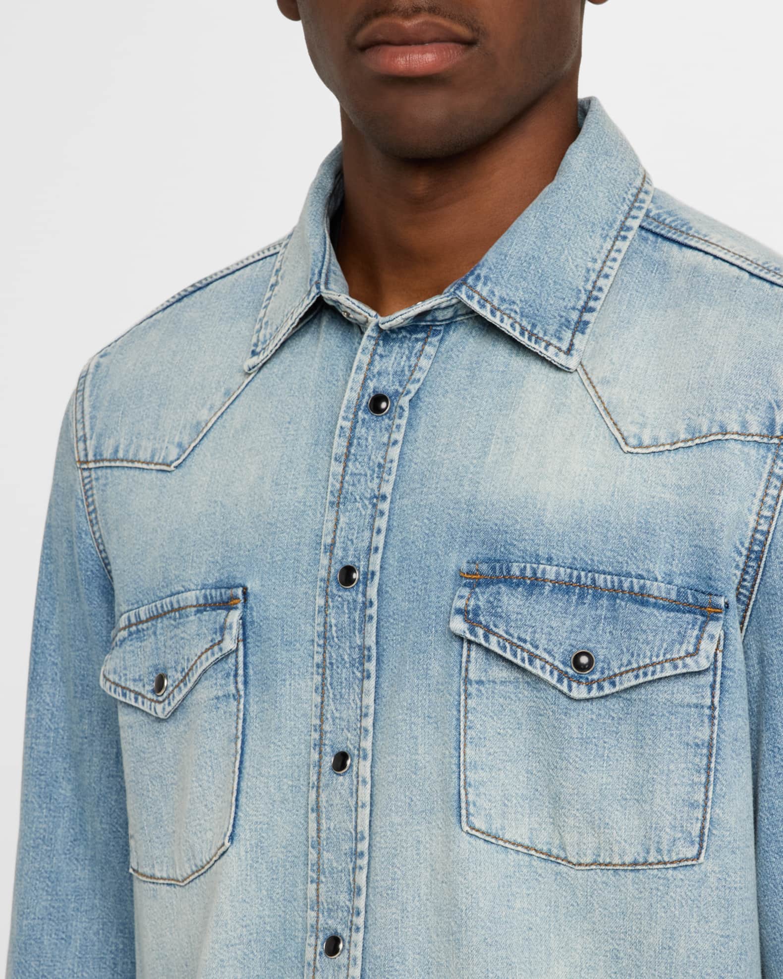 FRAME Men's Denim Western Shirt | Neiman Marcus
