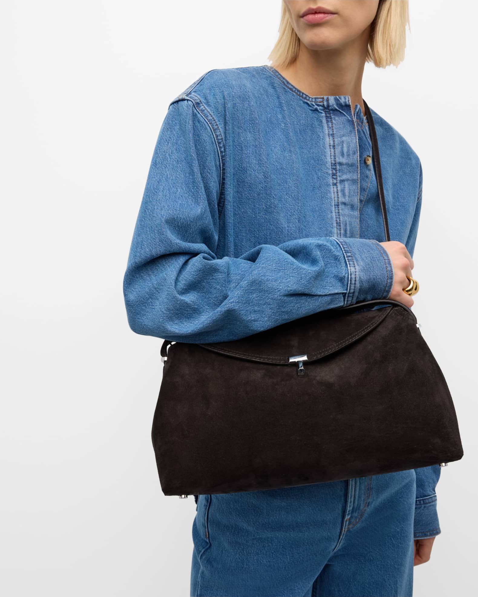 T-Lock Suede Top-Handle Bag | Neiman Marcus