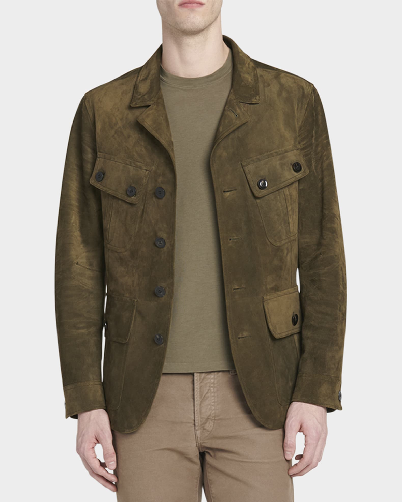 TOM FORD Men's Cashmere-Suede Sartorial Military Jacket | Neiman Marcus