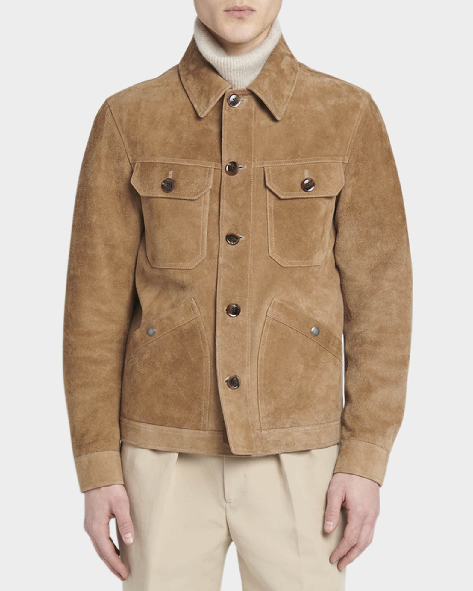 TOM FORD Men's Brushed Suede Concealed Zip Field Jacket | Neiman Marcus