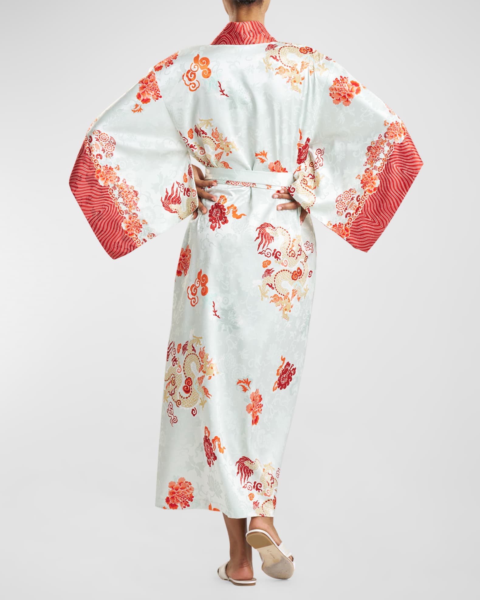 Natori Kimono-Sleeve Dragon Jacquard Satin Robe | Neiman Marcus