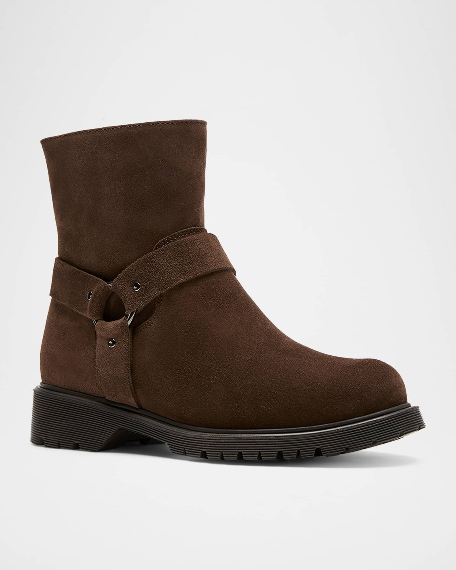 La Canadienne Hyatt Suede Shearling Harness Booties | Neiman Marcus