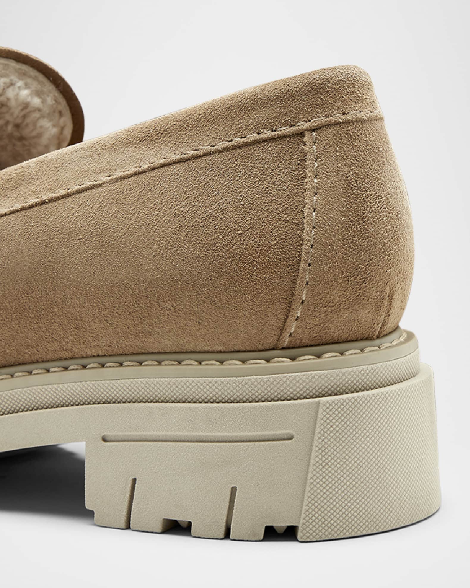 La Canadienne Devin Suede Shearling Penny Loafers | Neiman Marcus