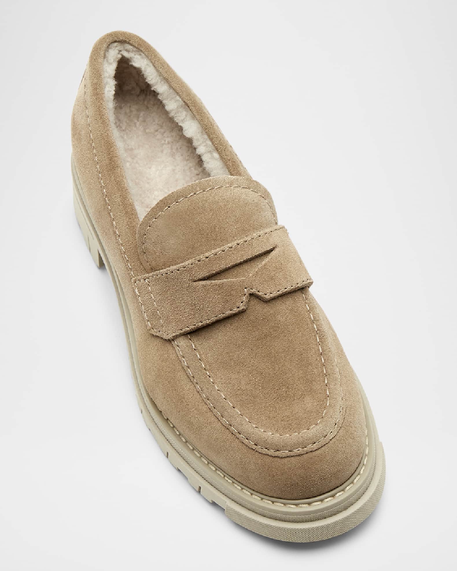 La Canadienne Devin Suede Shearling Penny Loafers | Neiman Marcus
