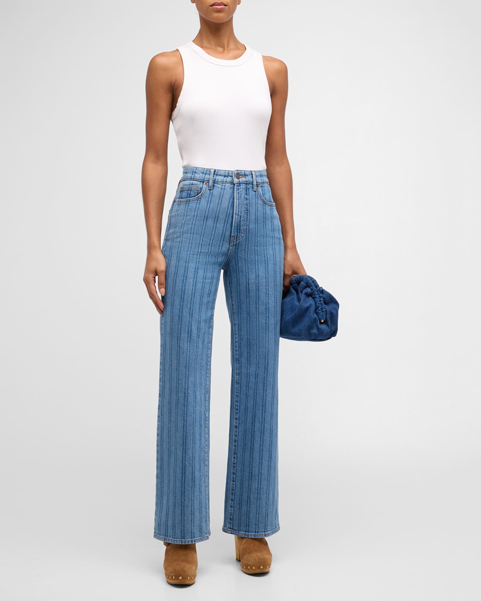 Veronica Beard Crosbie Cropped Wide-Leg Stripe Jeans | Neiman Marcus