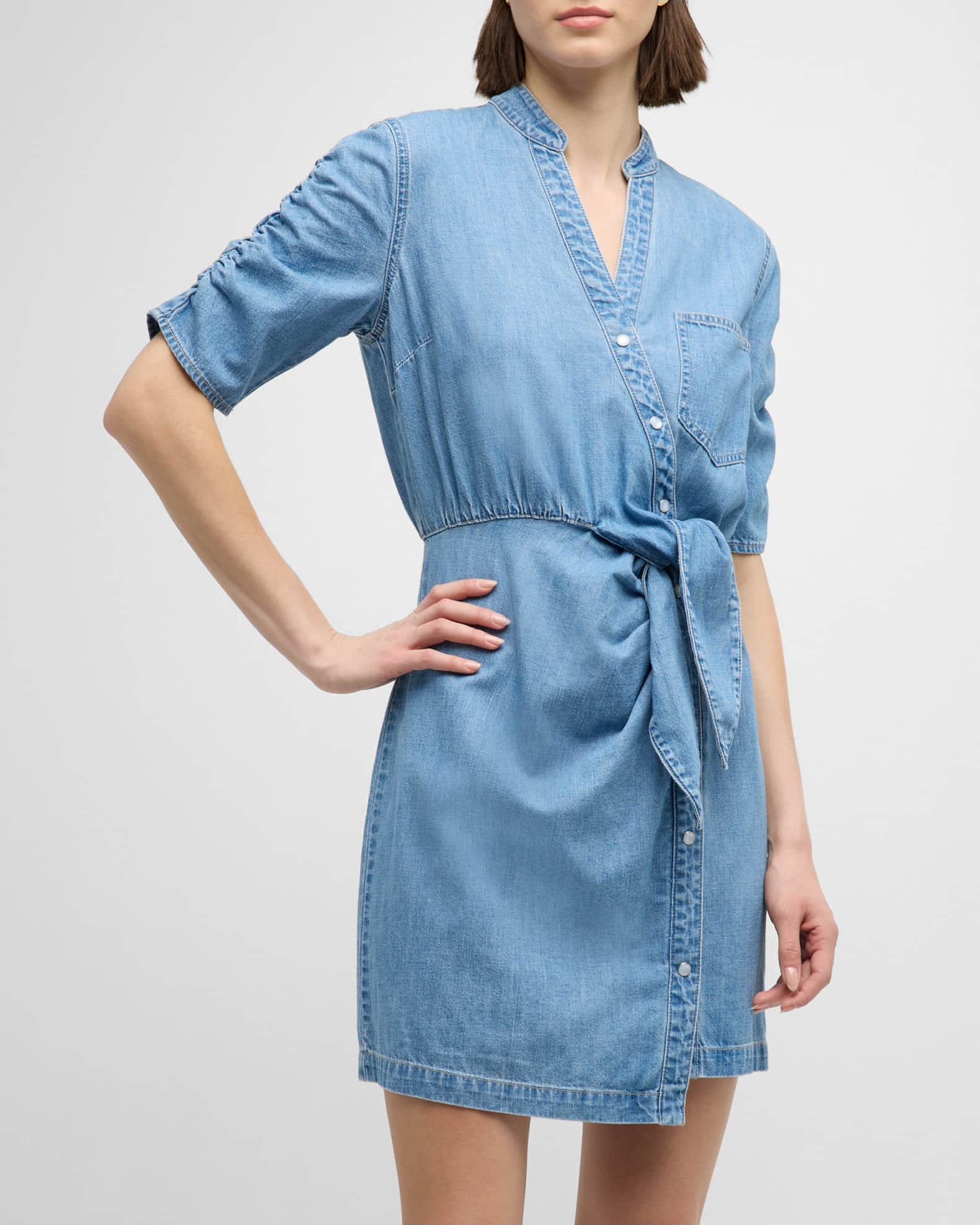 Veronica Beard Dunn Denim Mini Wrap Dress | Neiman Marcus