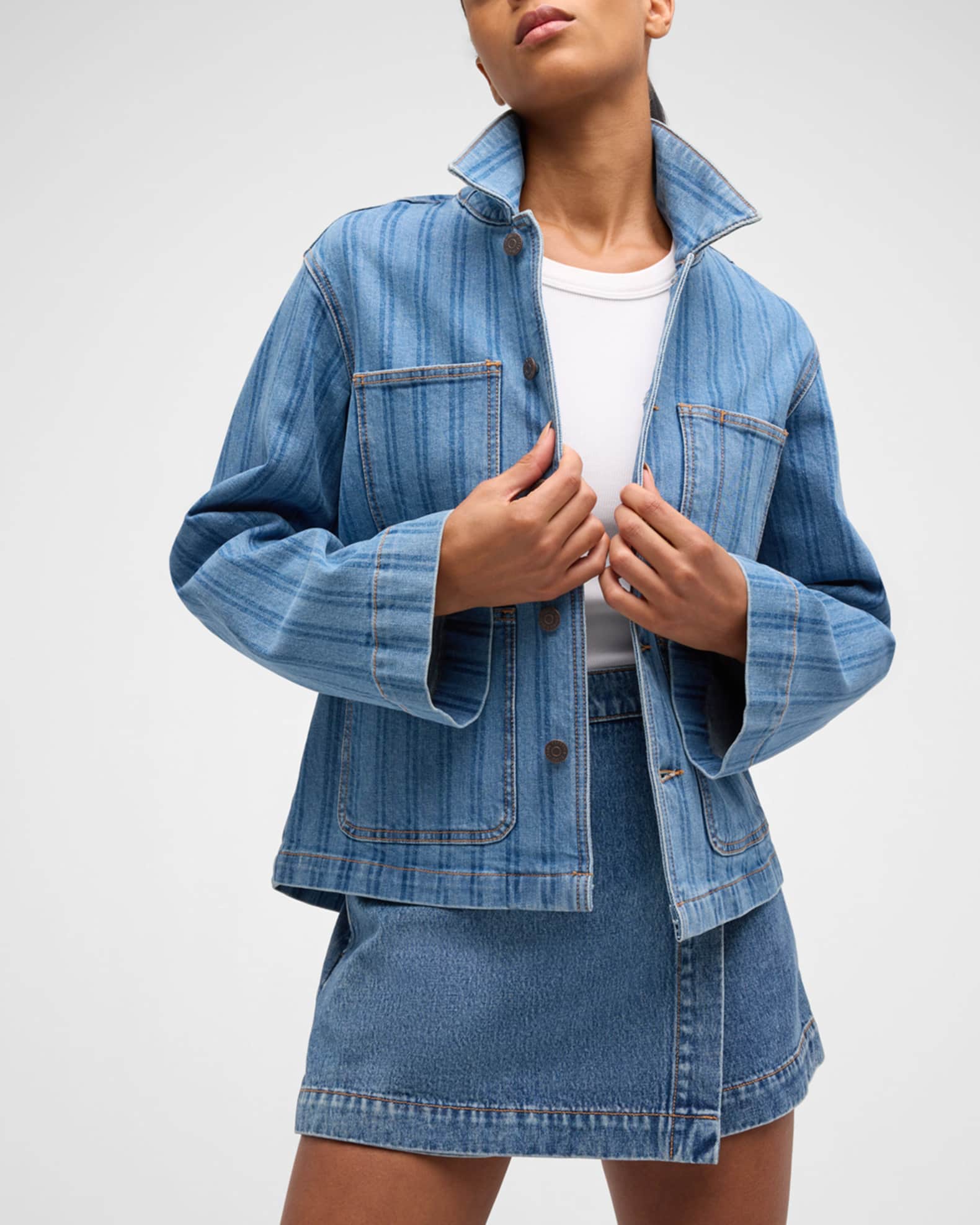 Veronica Beard Dahl Striped Denim Jacket | Neiman Marcus