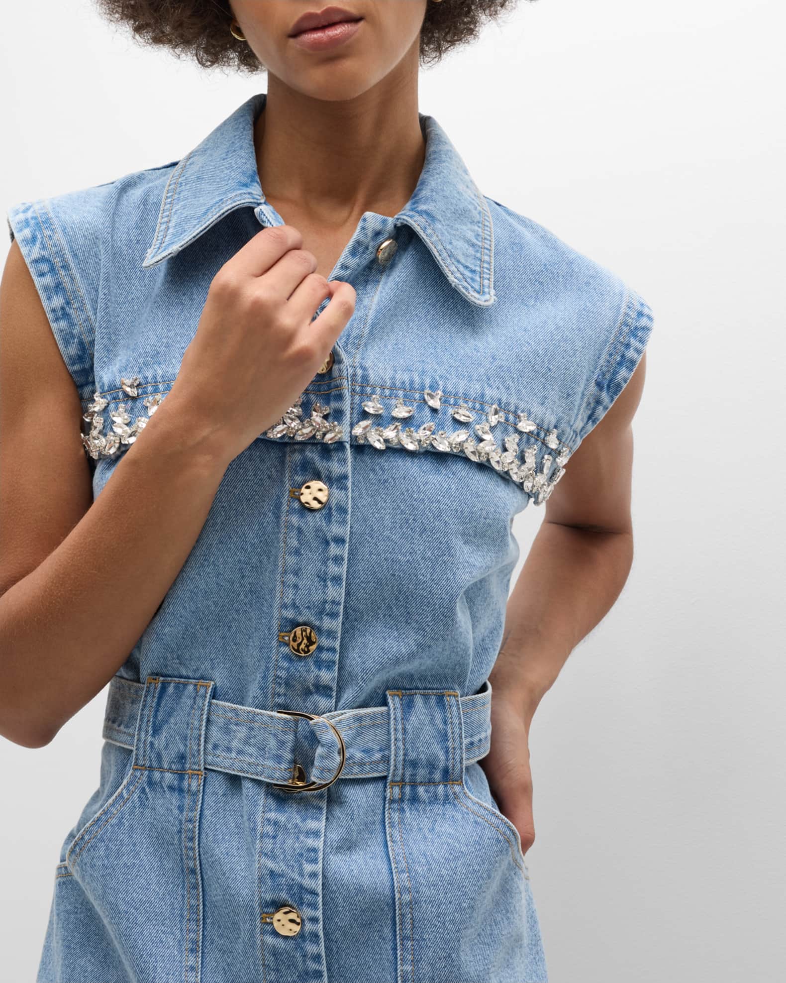 Acler Atrina Embellished Denim Mini Dress | Neiman Marcus