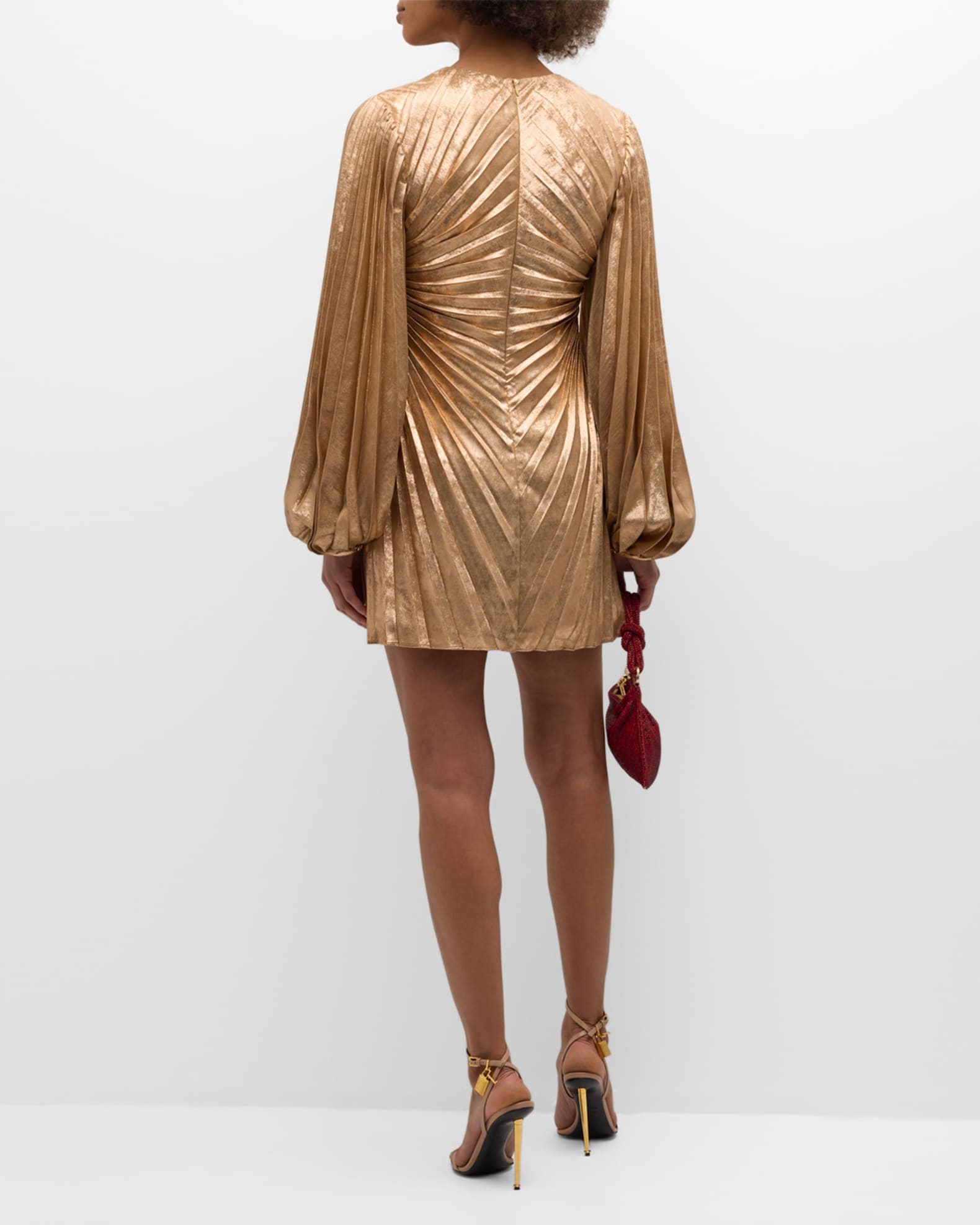 Acler Rothbury Pleated Metallic Mini Dress | Neiman Marcus
