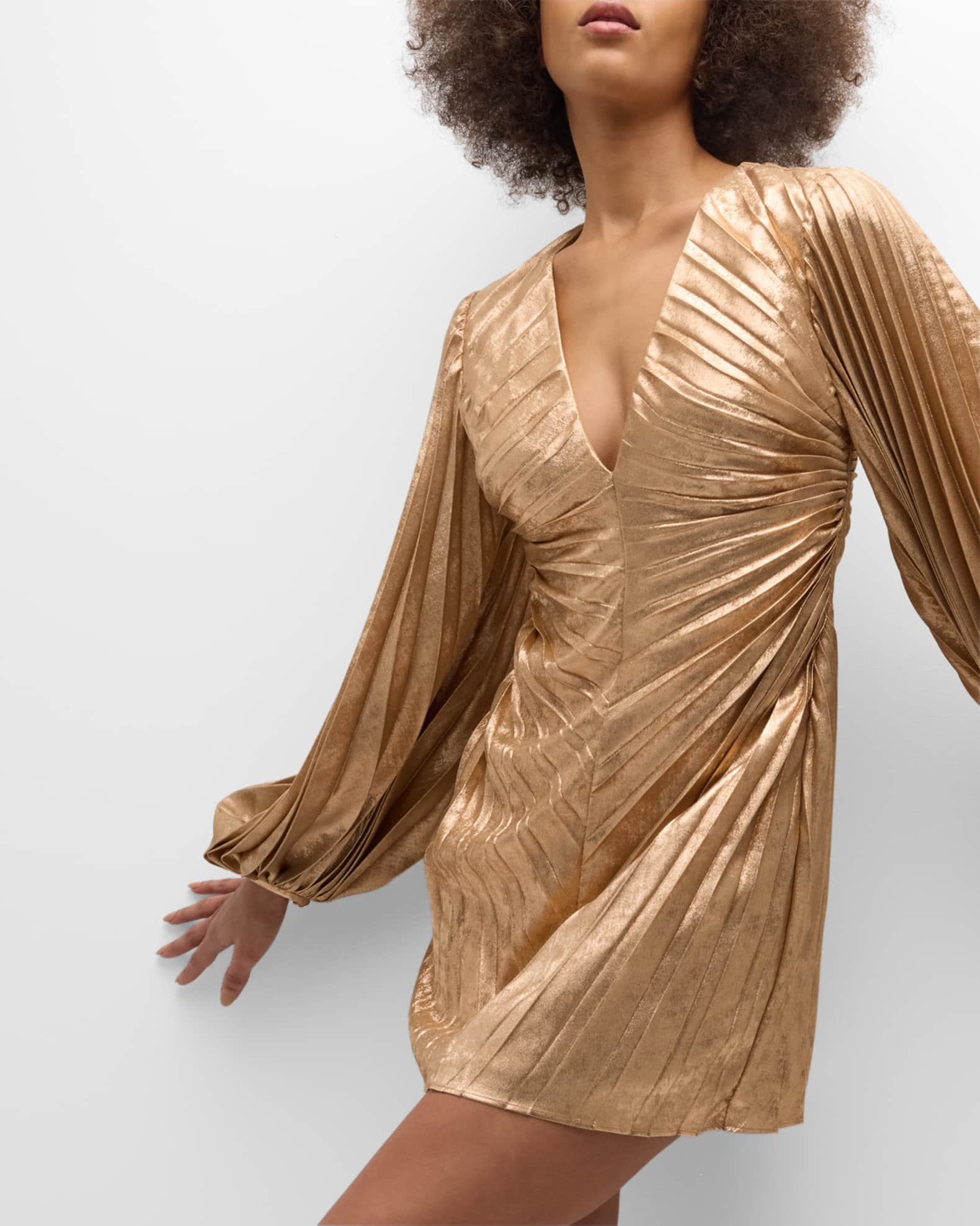 Acler Rothbury Pleated Metallic Mini Dress | Neiman Marcus