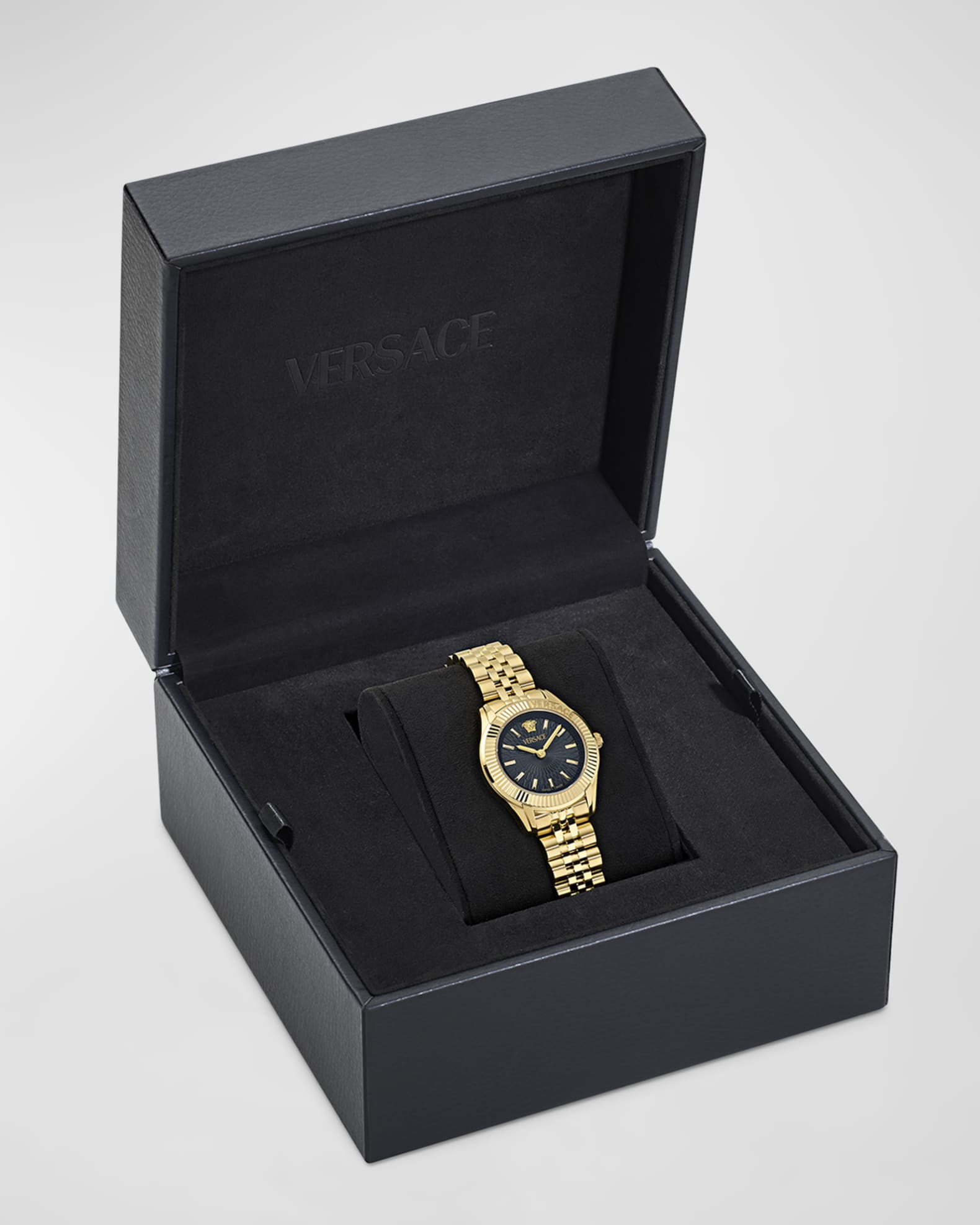 Versace 30mm Greca Time Watch with Bracelet Strap, Gold/Black | Neiman ...