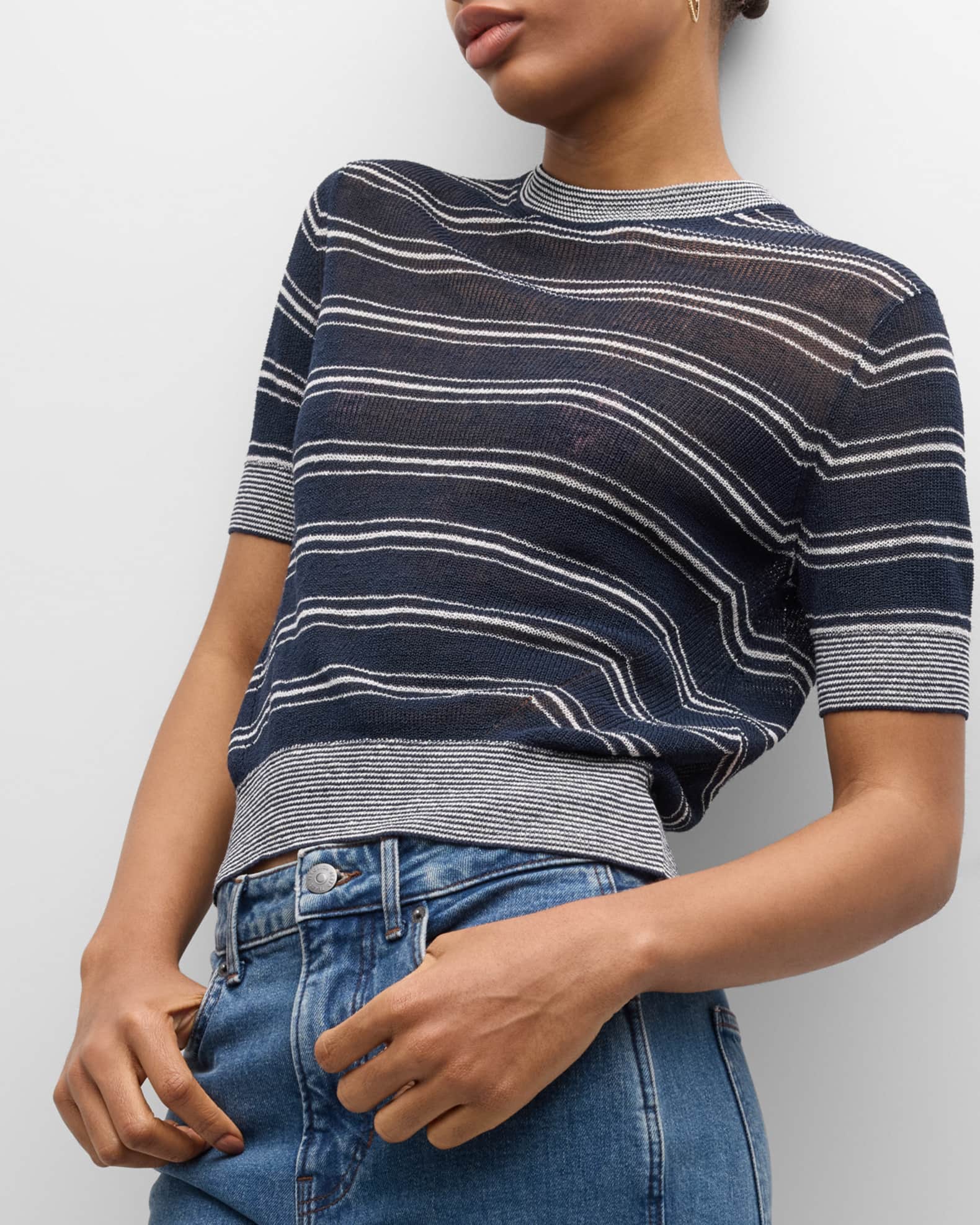 Veronica Beard Tula Stripe Short-Sleeve Sweater | Neiman Marcus