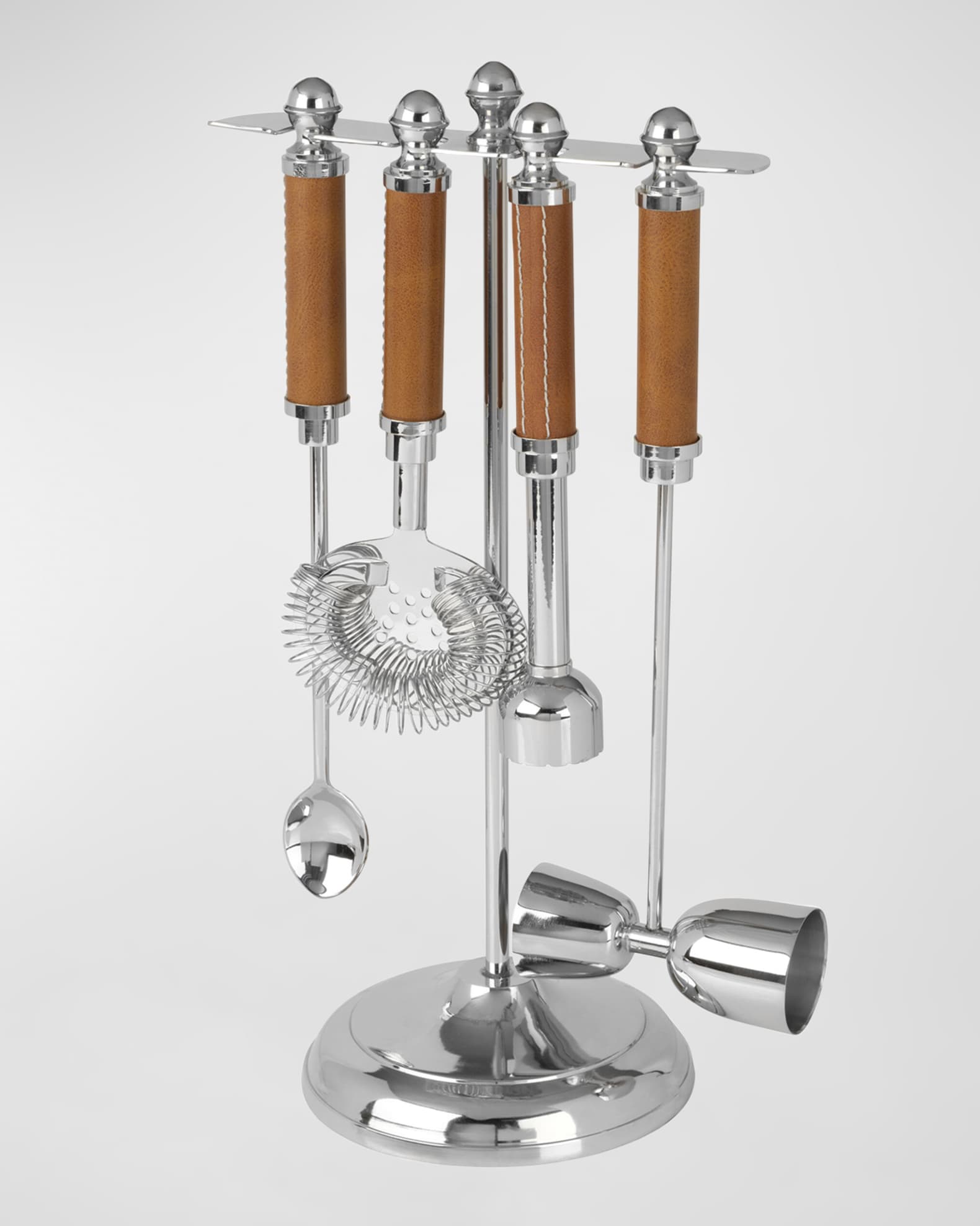 Mikasa Faux Leather Stitched 5-Piece Bar Tool Set | Neiman Marcus