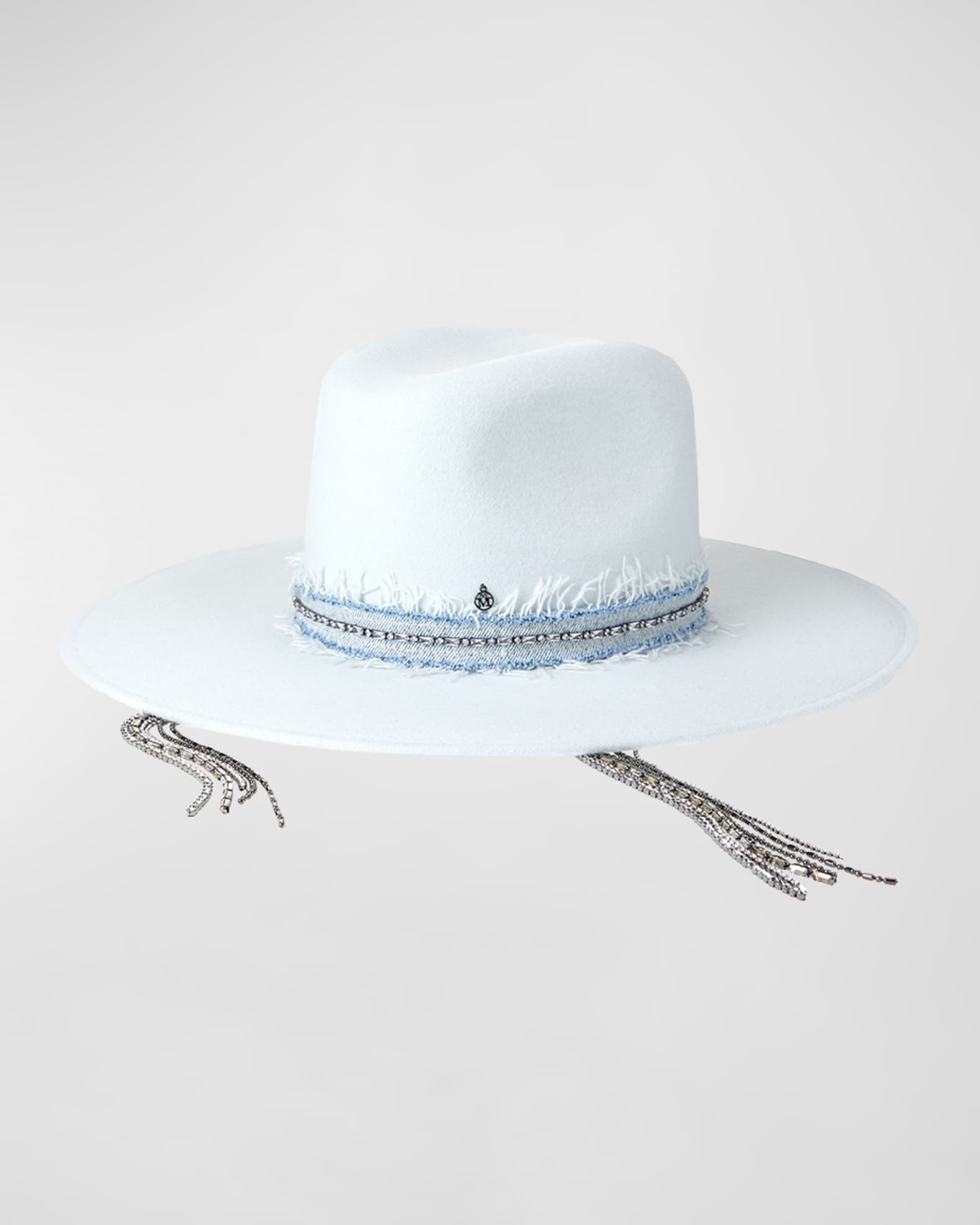 Maison Michel Eliza Fedora With Embellished Denim Band | Neiman Marcus