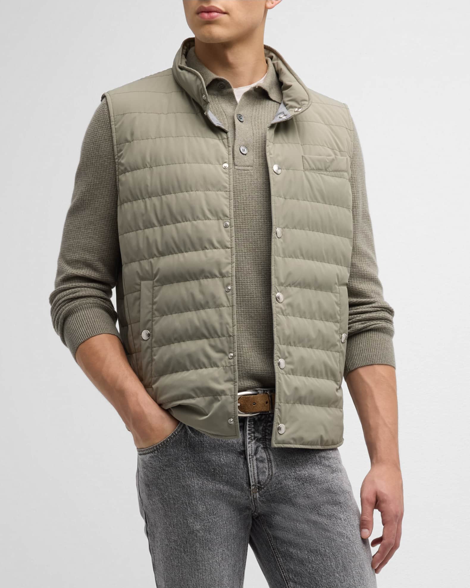 Brunello Cucinelli Men's Nylon Snap-Front Vest | Neiman Marcus