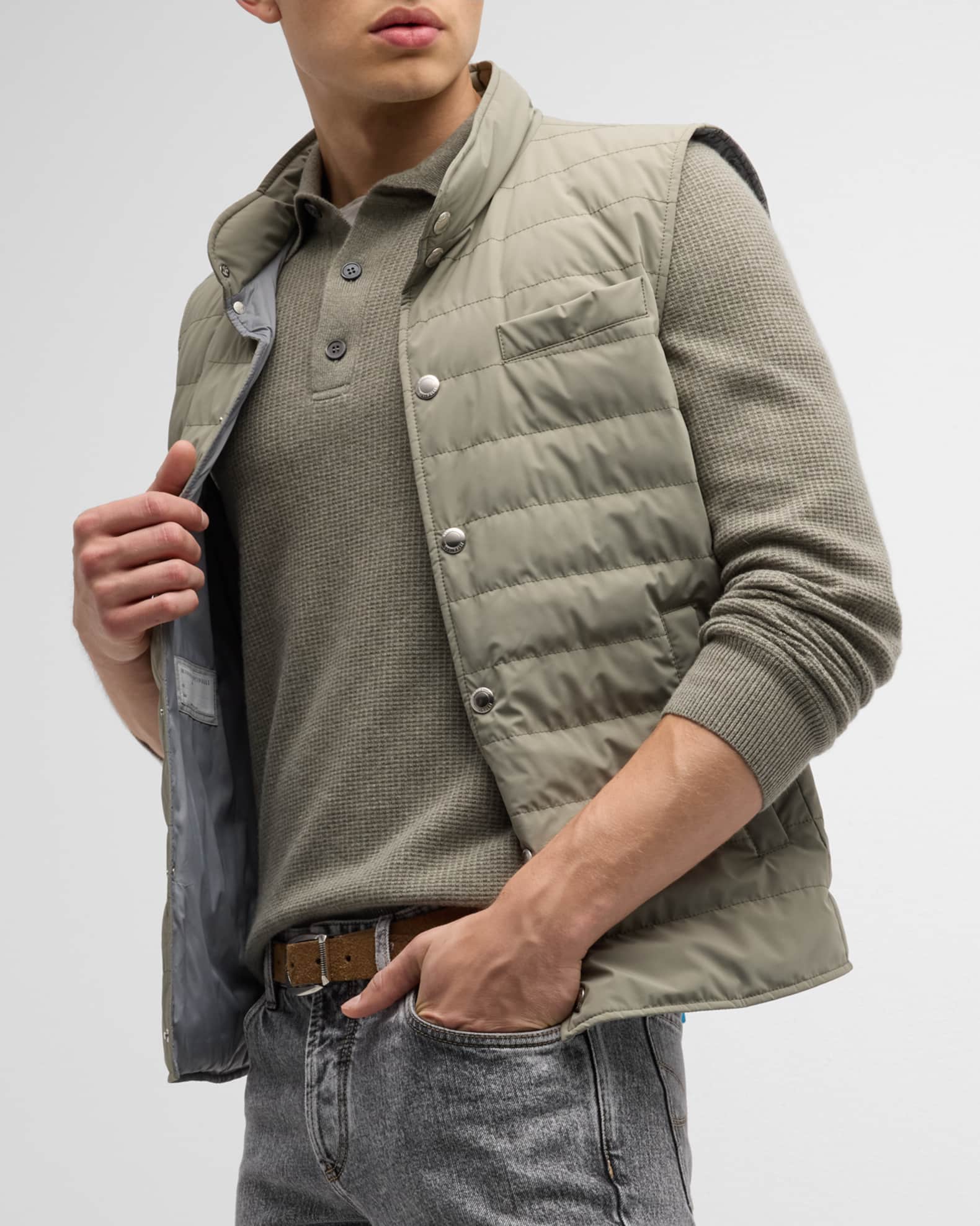 Brunello Cucinelli Men's Nylon Snap-Front Vest | Neiman Marcus