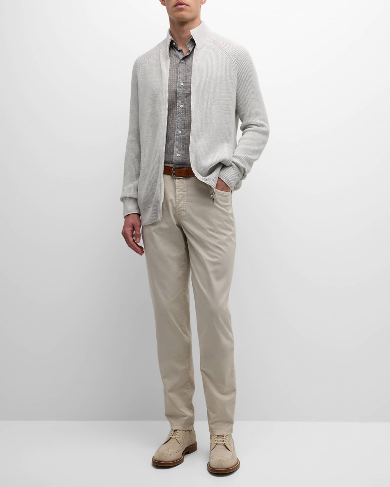 Brunello Cucinelli Men's Micro Fantasy Cotton Sport Shirt | Neiman Marcus