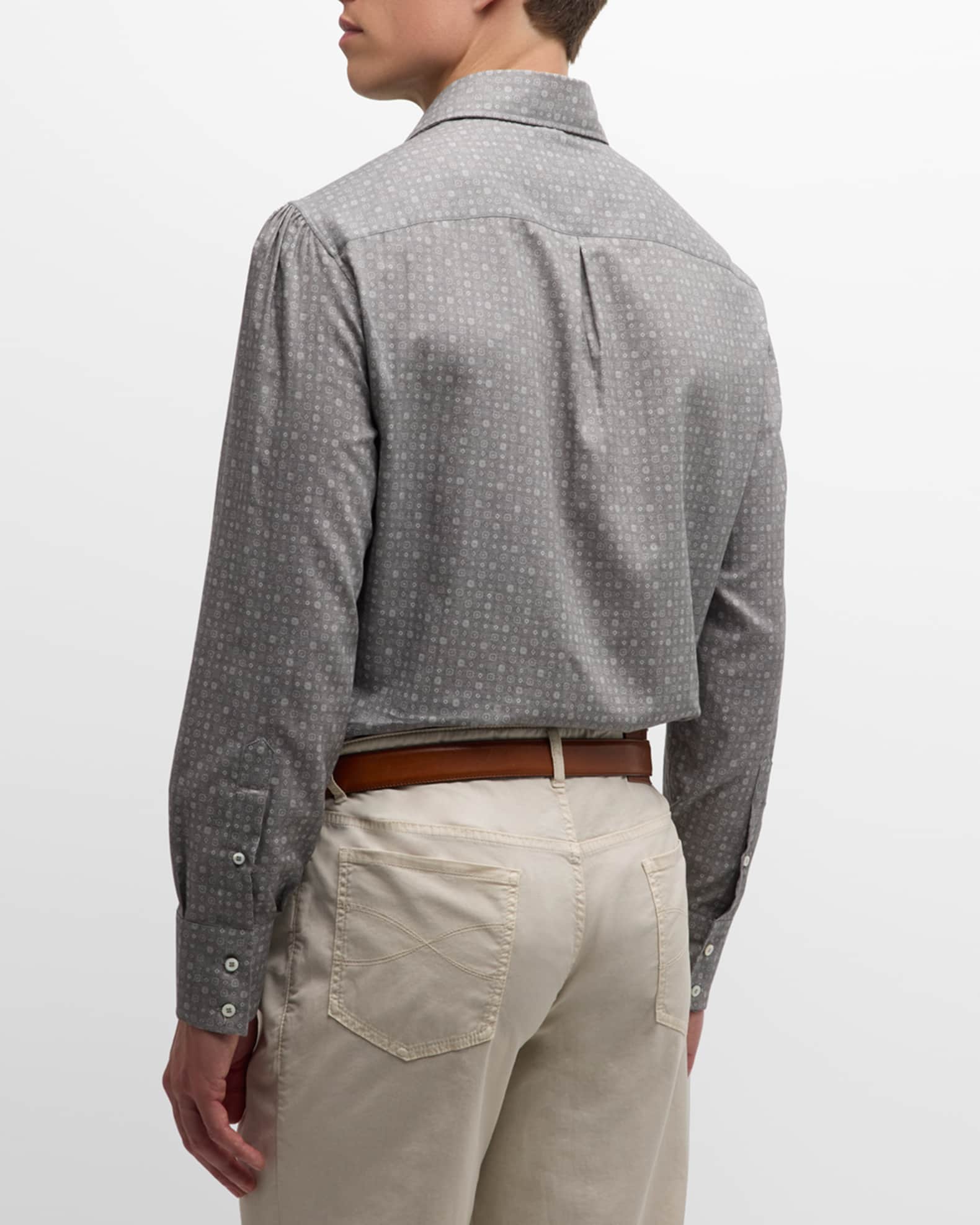 Brunello Cucinelli Men's Micro Fantasy Cotton Sport Shirt | Neiman Marcus