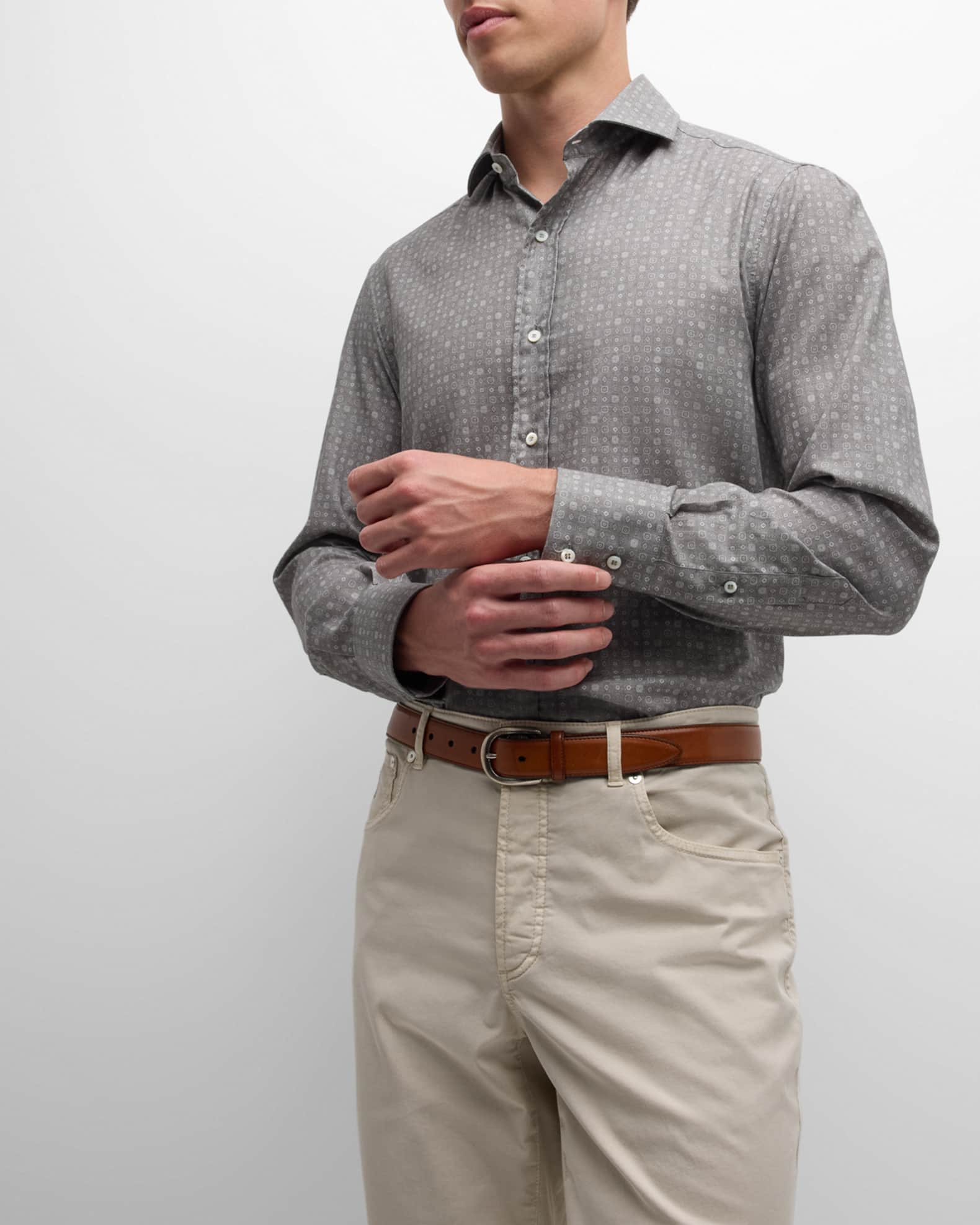 Brunello Cucinelli Men's Micro Fantasy Cotton Sport Shirt | Neiman Marcus