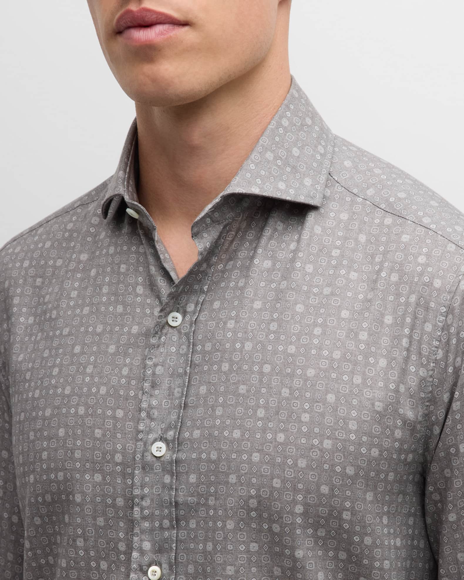 Brunello Cucinelli Men's Micro Fantasy Cotton Sport Shirt | Neiman Marcus