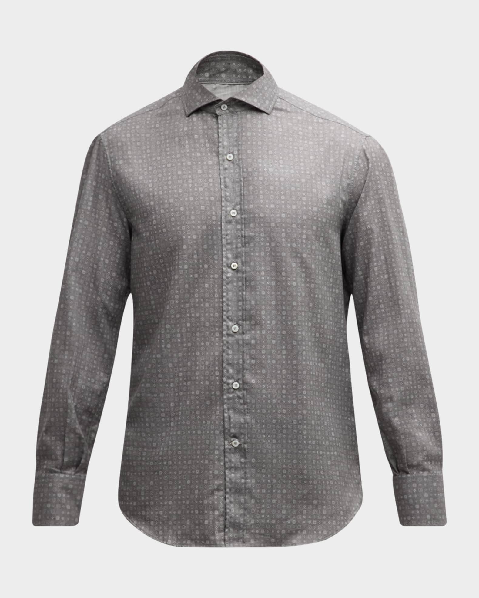 Brunello Cucinelli Men's Micro Fantasy Cotton Sport Shirt | Neiman Marcus
