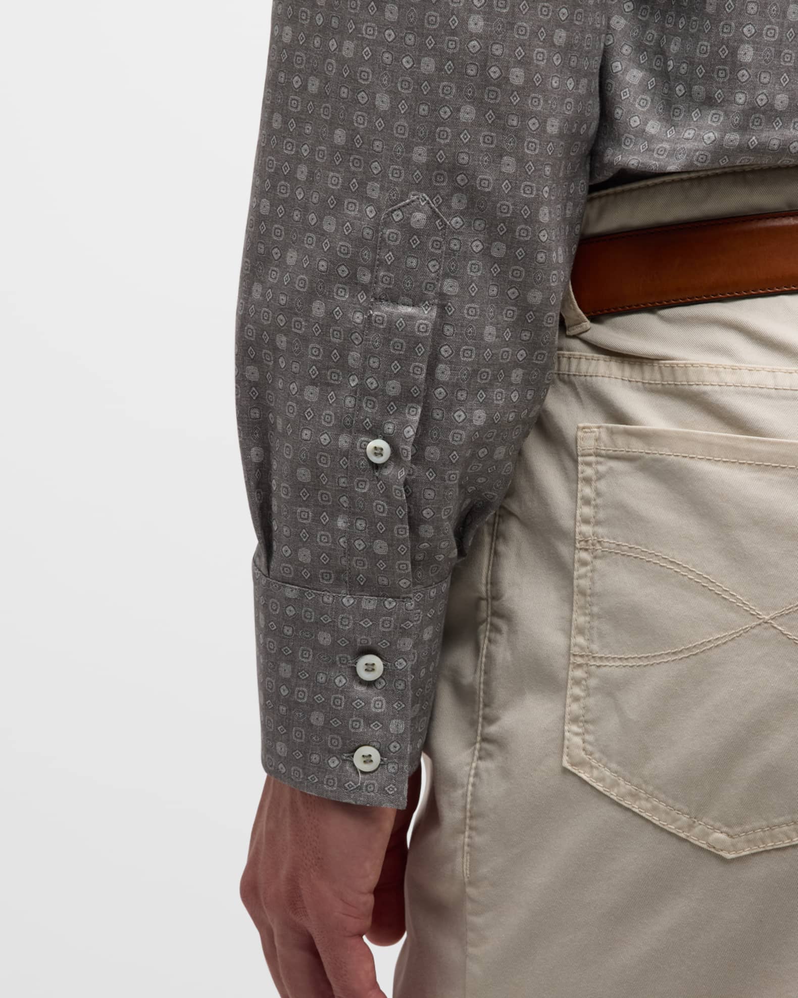 Brunello Cucinelli Men's Micro Fantasy Cotton Sport Shirt | Neiman Marcus