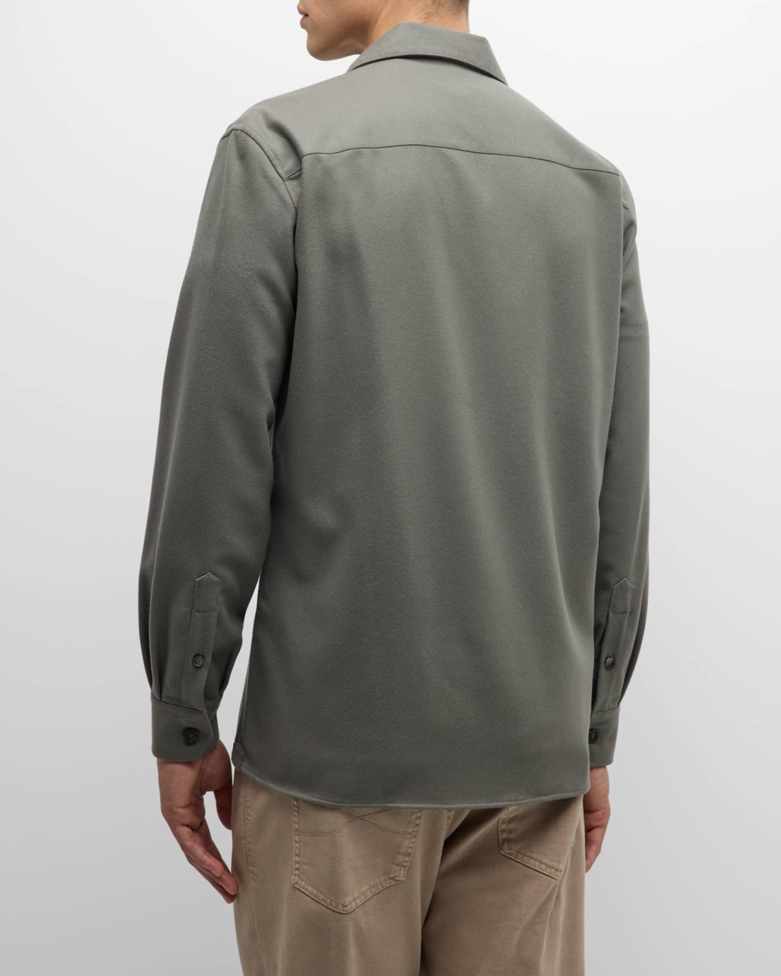 Brunello Cucinelli Men's Wool Flannel Cabana-Collar Overshirt | Neiman ...