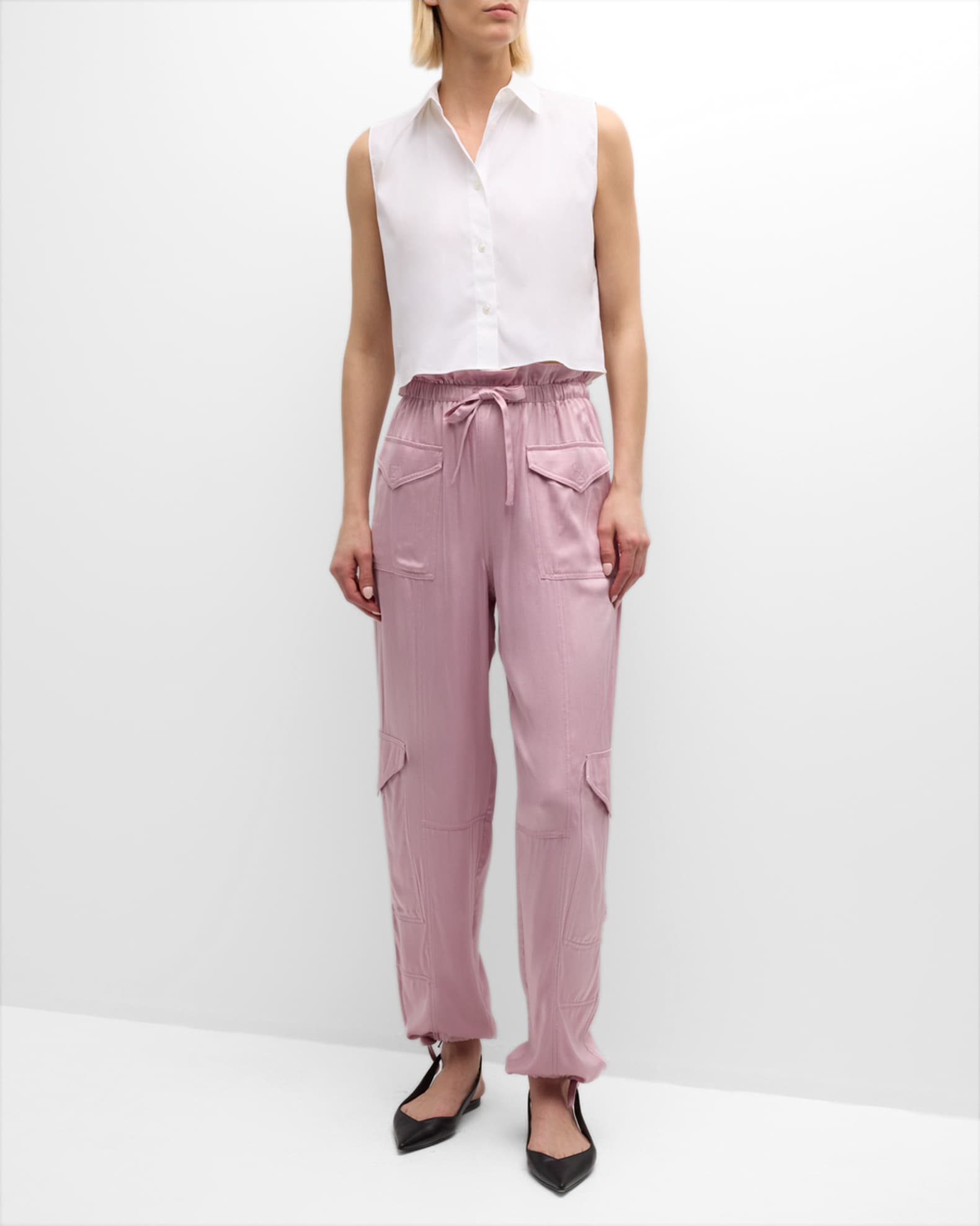 Ganni Washed Satin Drawstring Pants | Neiman Marcus