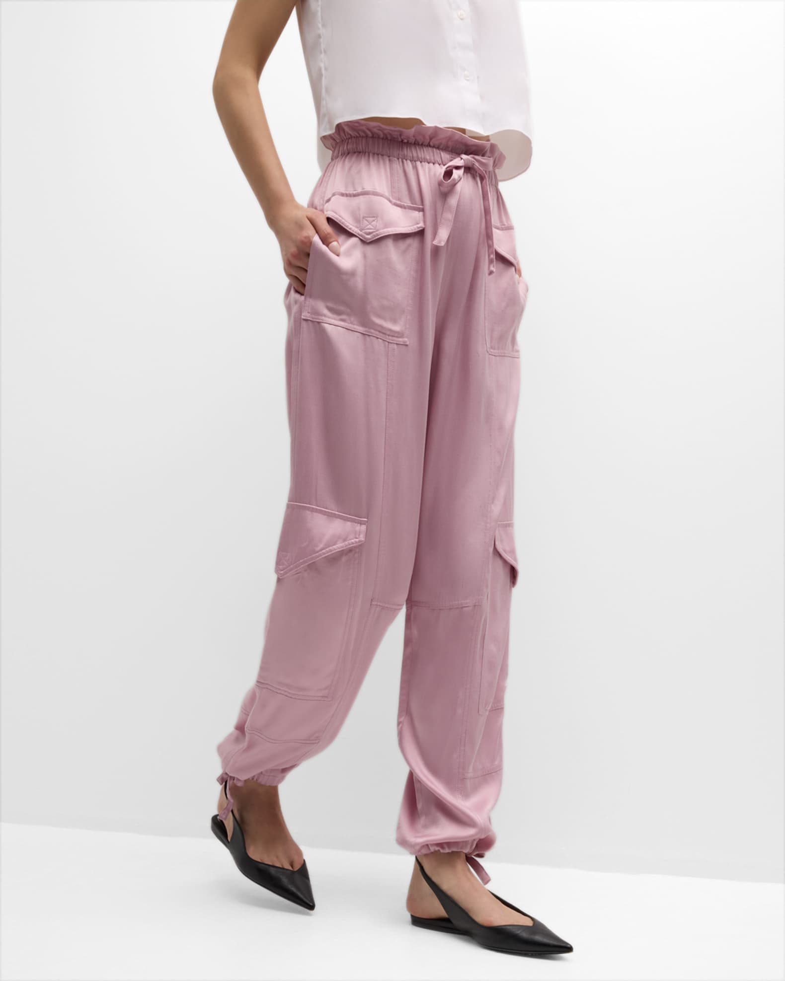Ganni Washed Satin Drawstring Pants | Neiman Marcus