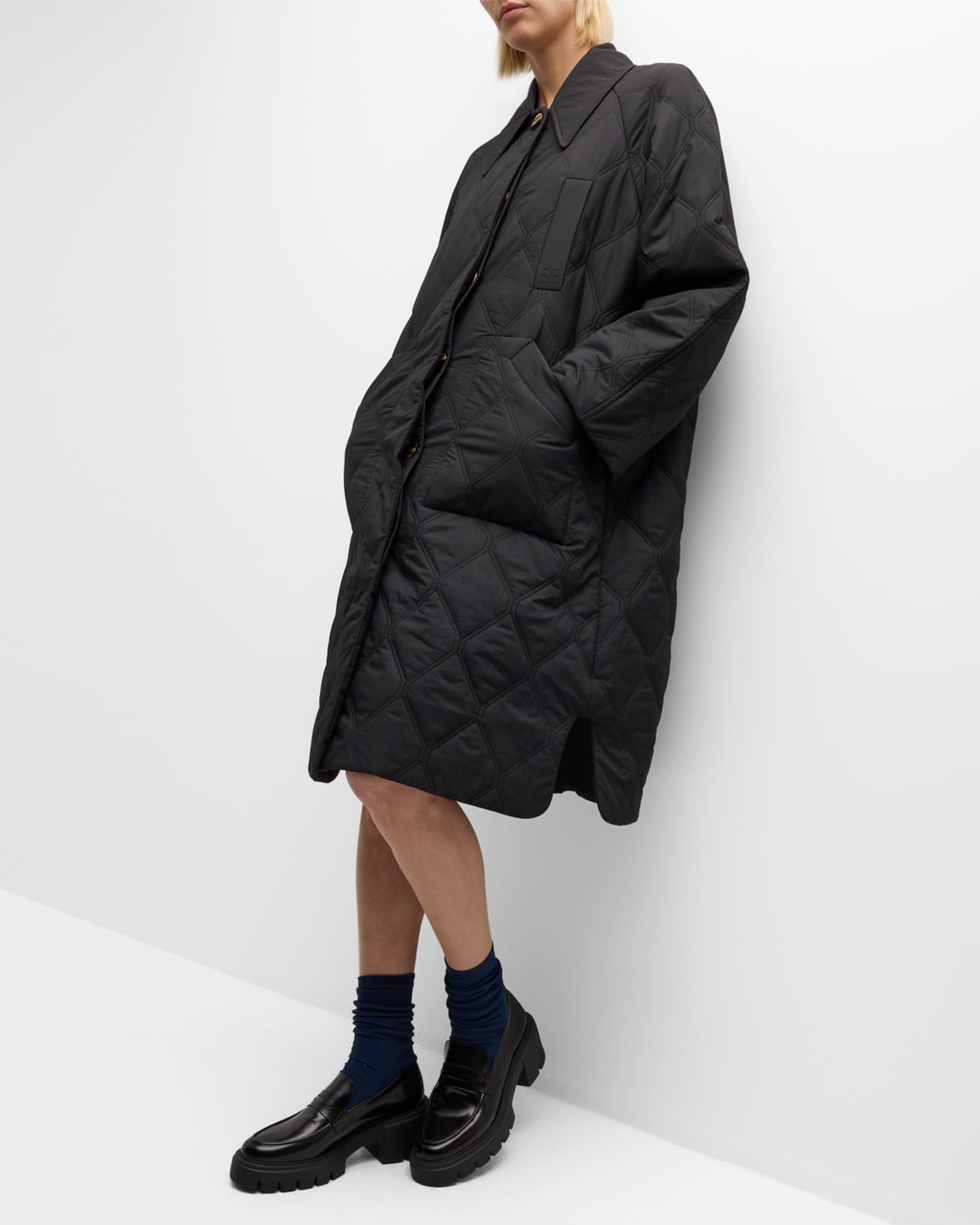 Ganni Quilted Raglan Midi Coat | Neiman Marcus