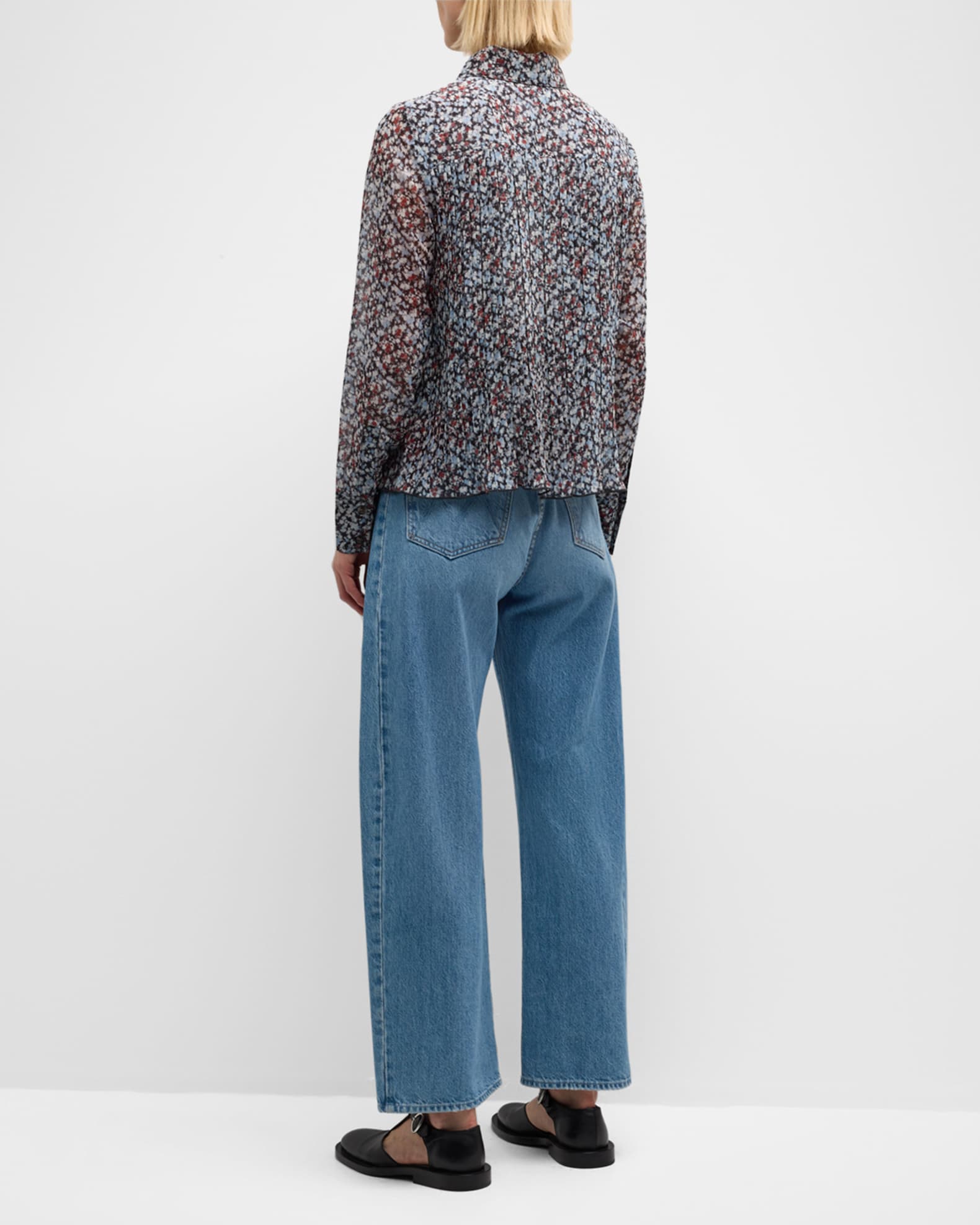 Ganni Floral Pleated Georgette Shirt | Neiman Marcus