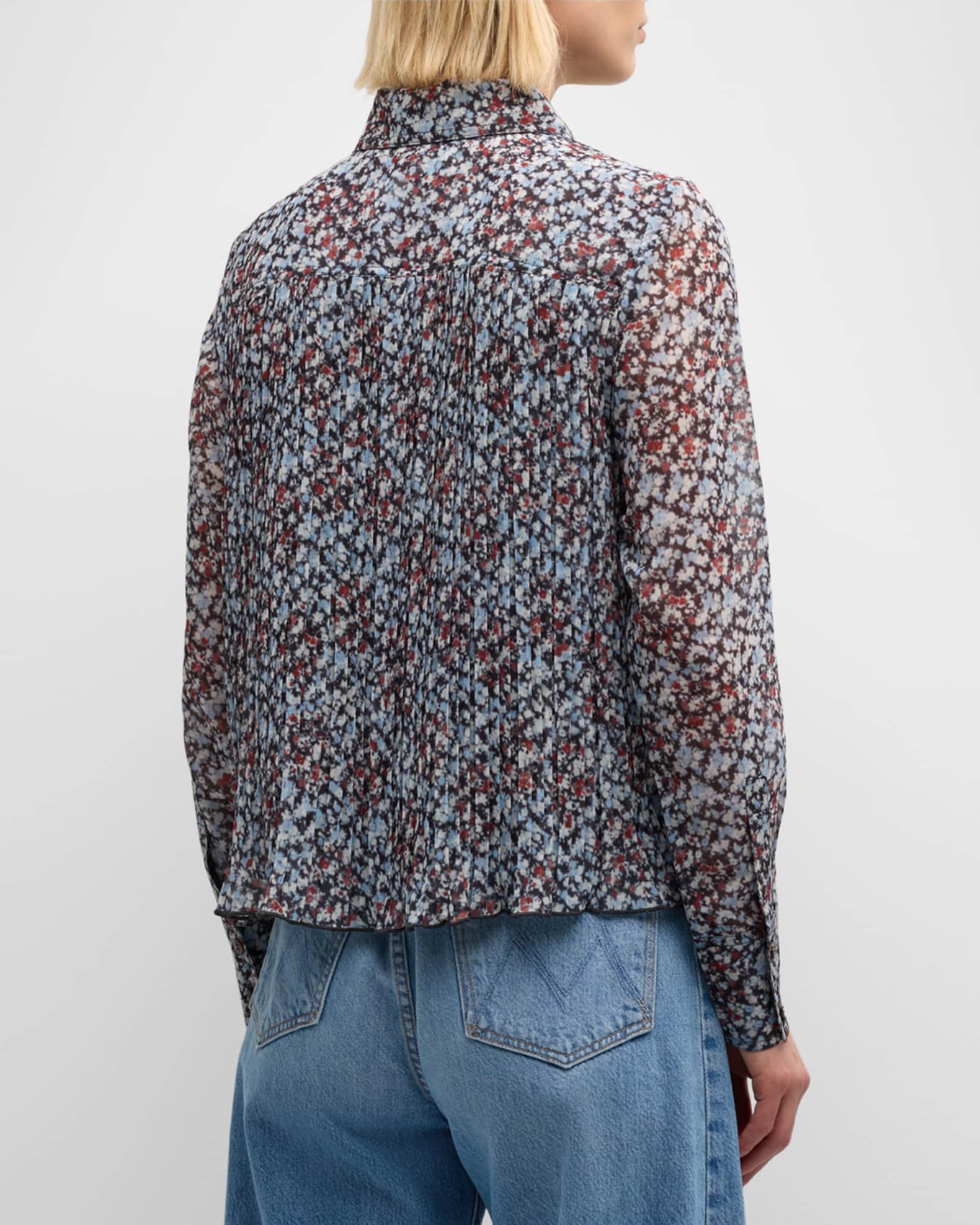 Ganni Floral Pleated Georgette Shirt | Neiman Marcus