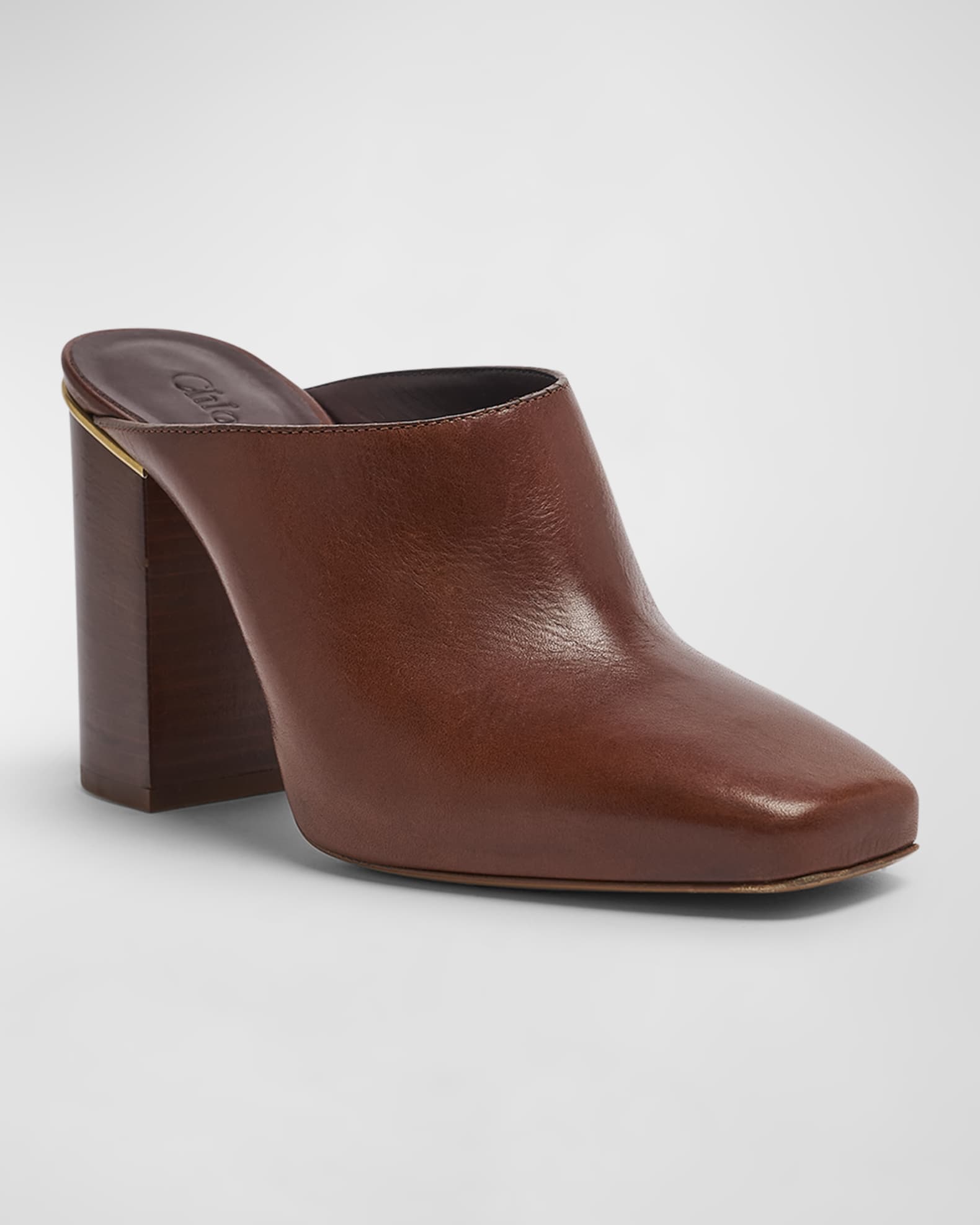 Chloe Ambre Calfskin Block-Heel Mules | Neiman Marcus