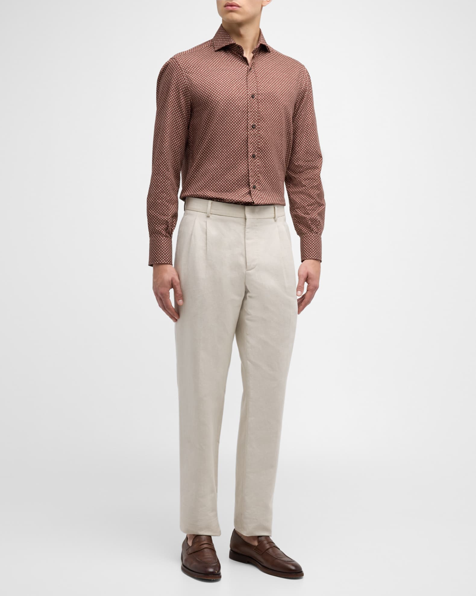 Brunello Cucinelli Men's Cotton Micro-Diamond Sport Shirt | Neiman Marcus