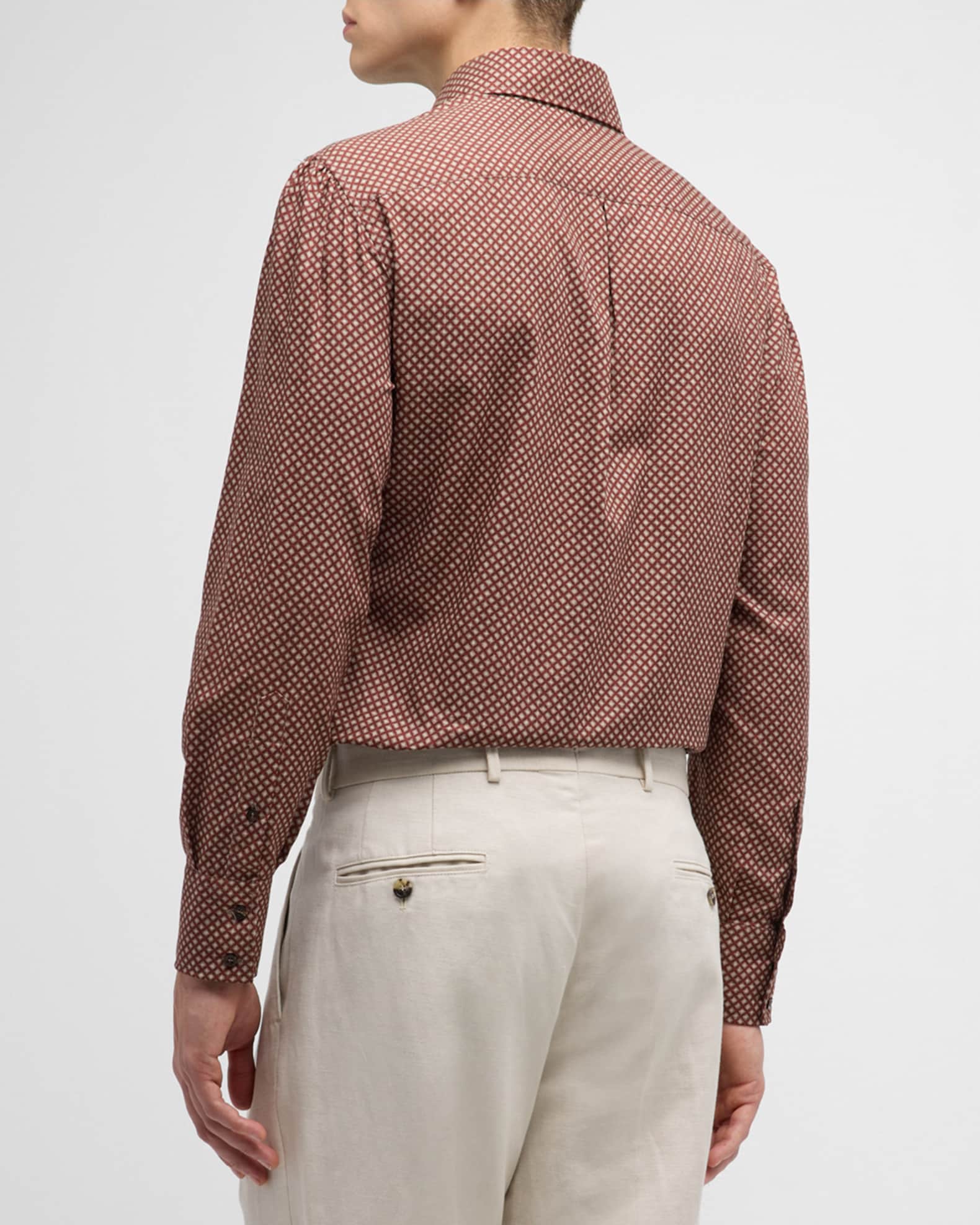 Brunello Cucinelli Men's Cotton Micro-Diamond Sport Shirt | Neiman Marcus